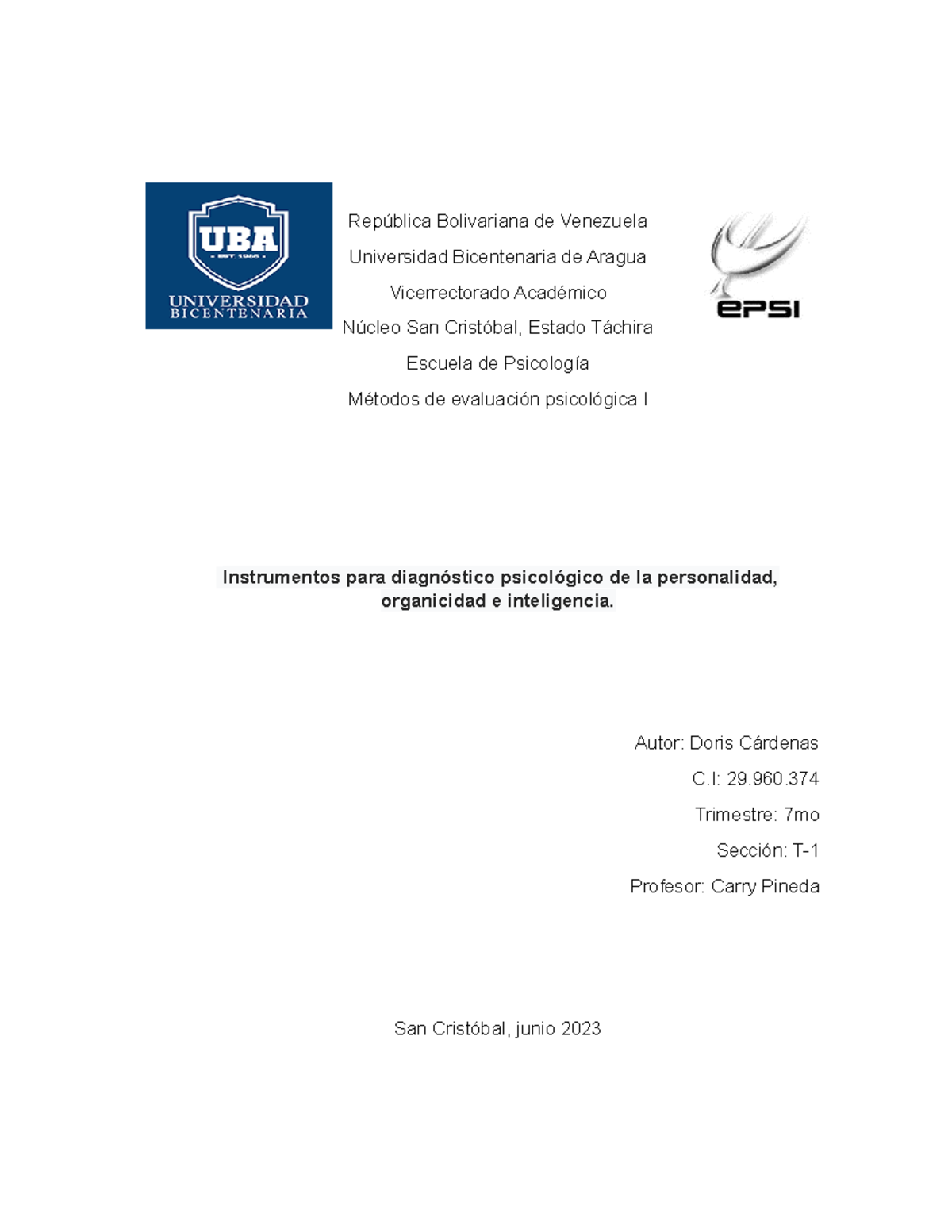 2º Evaluacion Sumativa- Doris Cardenas- Imetodos - República ...
