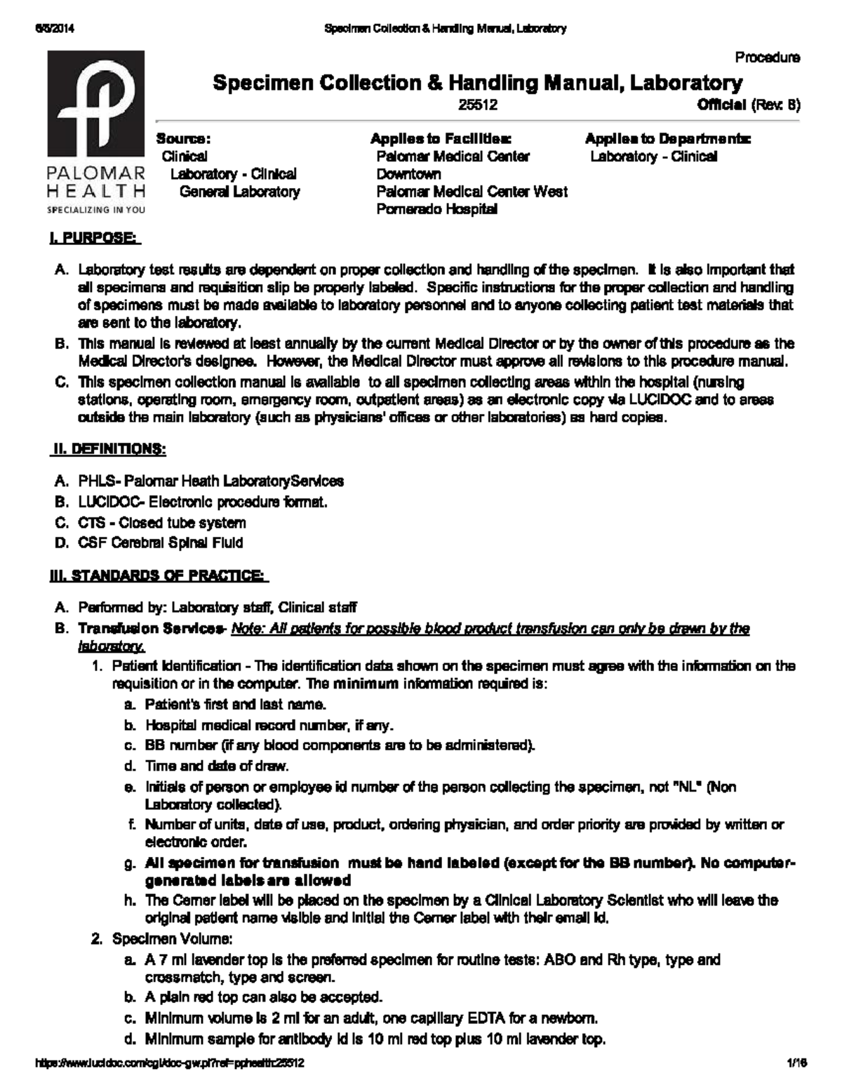 Specimen Collection Handling Manual - Medical laboratory technology ...