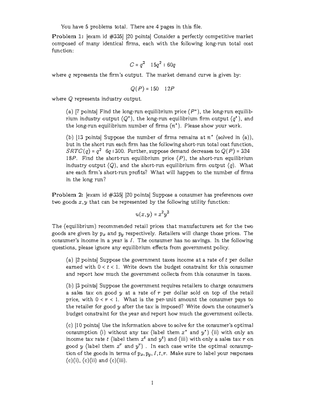 Final exam ECON2000 2 2022 SUM Exam ID 335 - ECON20002 - Unimelb - Studocu