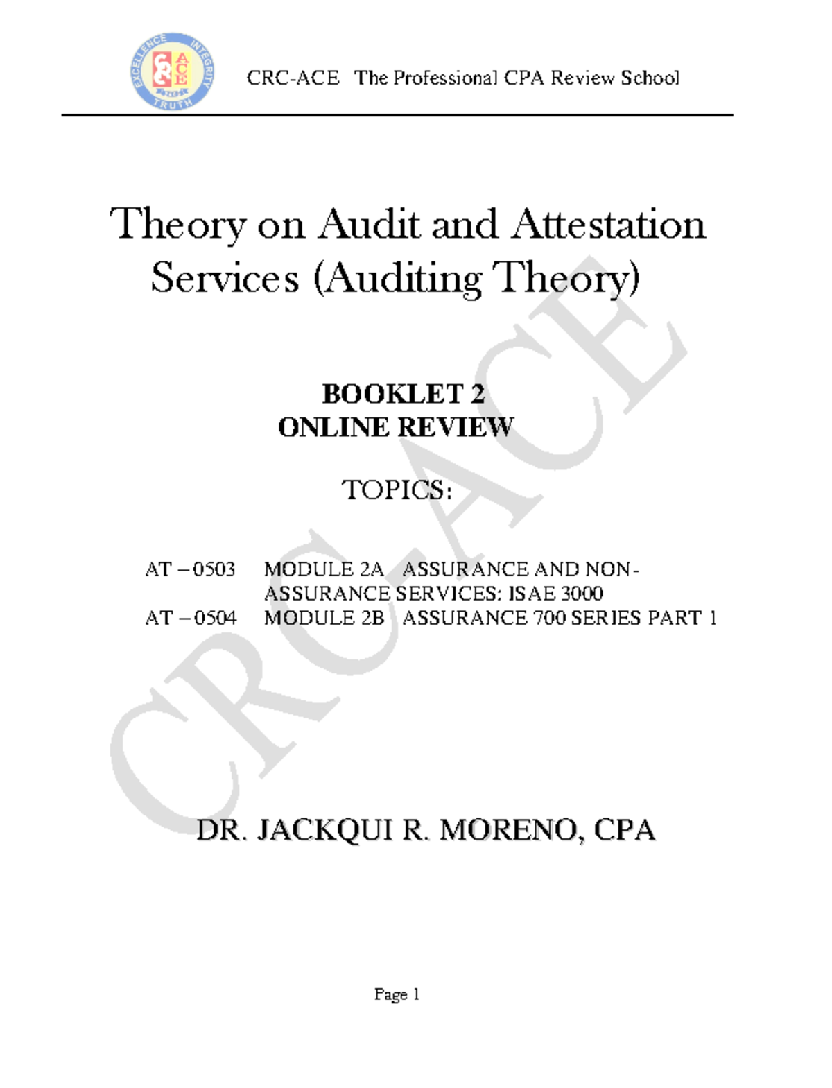 PDF Auditing and Assurance Services and Reporting 700 Series Part 1 - D DRR.. JJAACCKKQQUUII RR ...