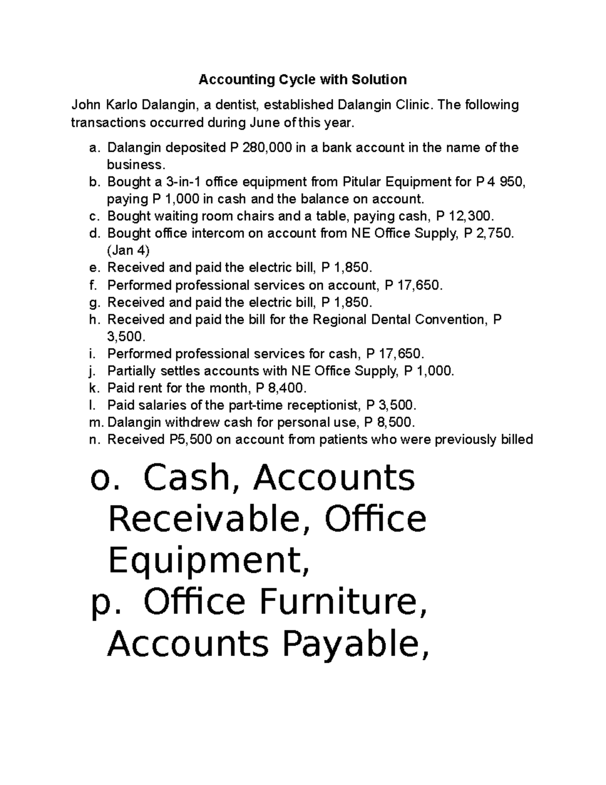Accounting Cycle Example With Solution - Accounting Cycle with Solution ...