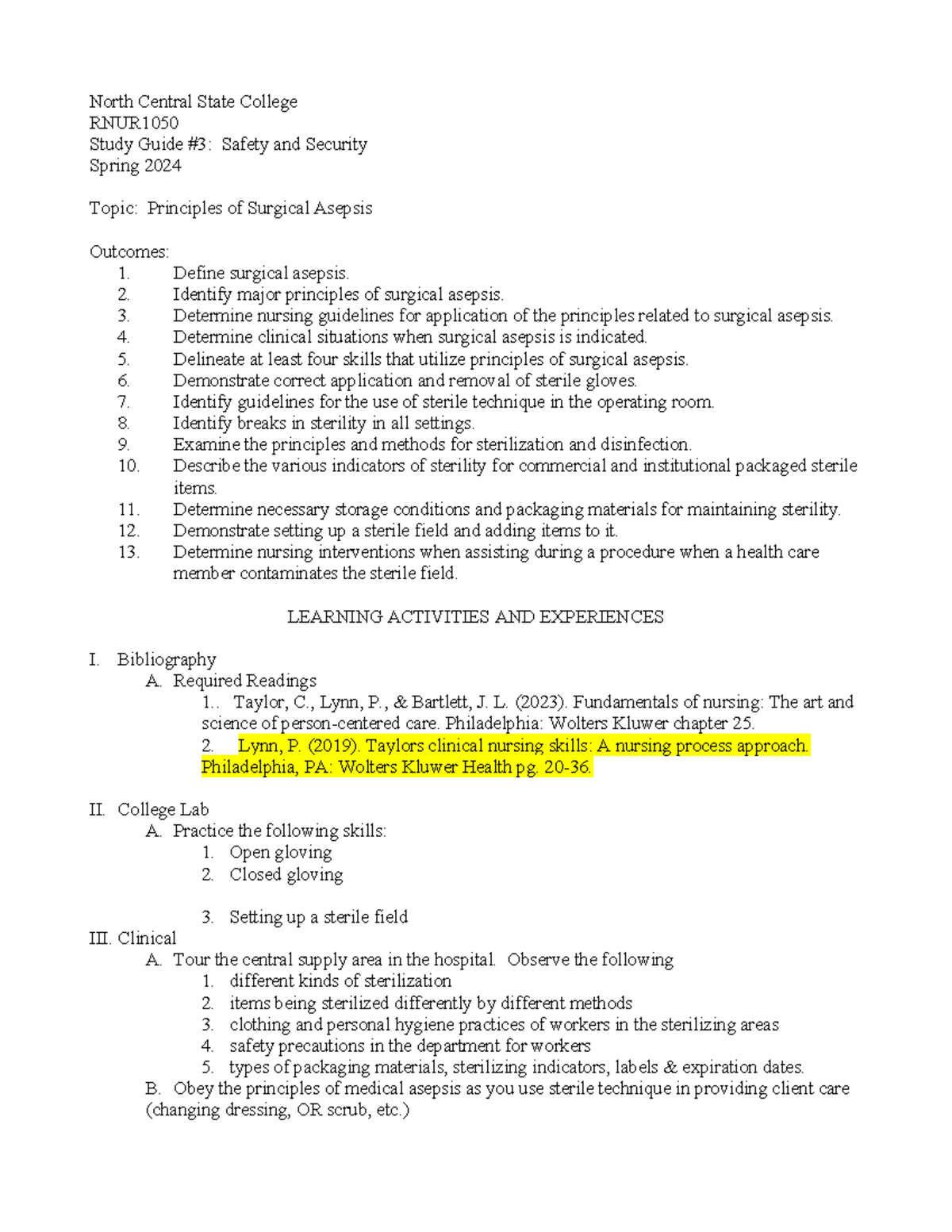 SG #3 Surgical Asepsis - North Central State College RNUR Study Guide ...
