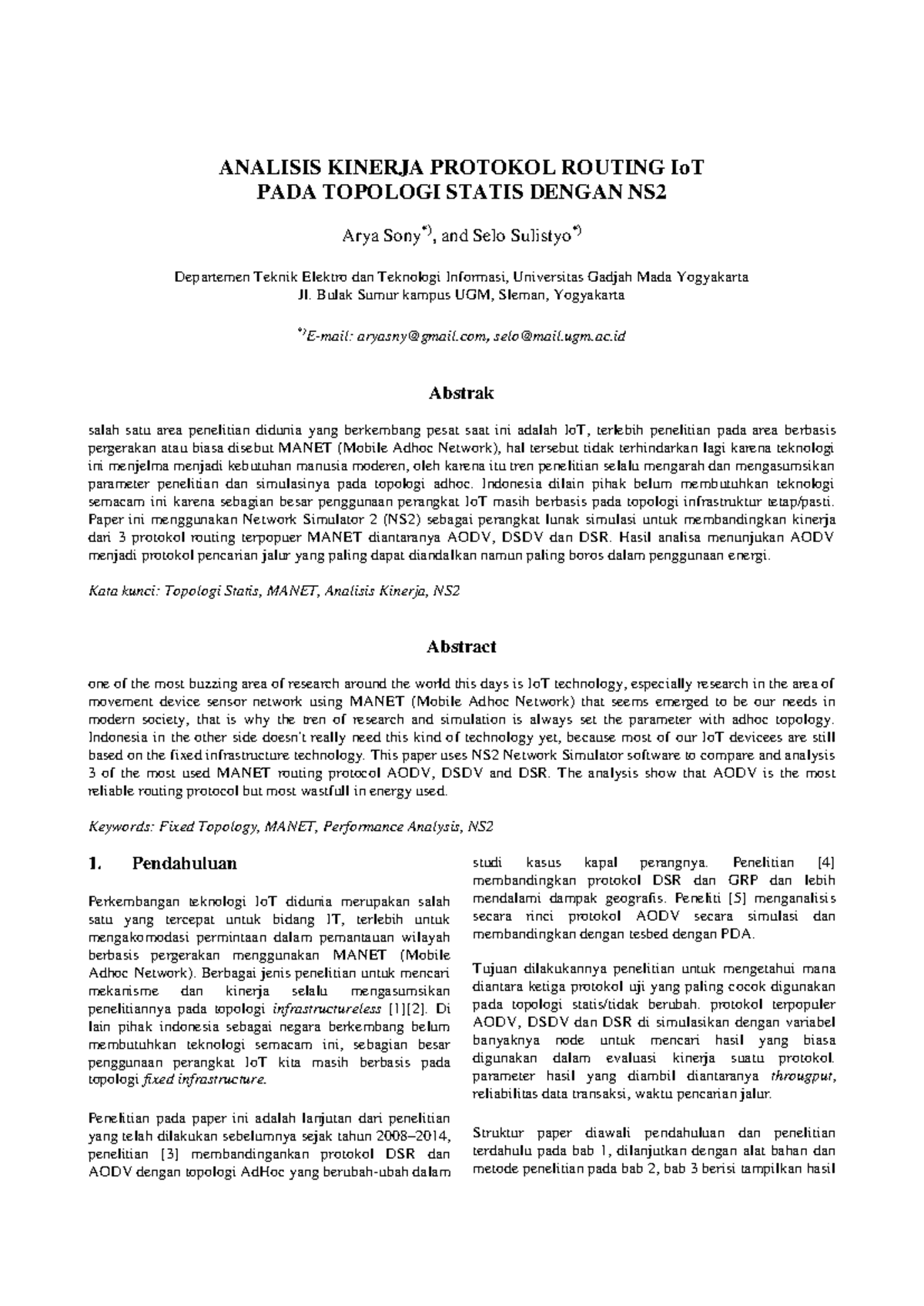 Analisis Kinerja Protokol Routing Io T PA - ANALISIS KINERJA PROTOKOL ROUTING IoT PADA TOPOLOGI ...