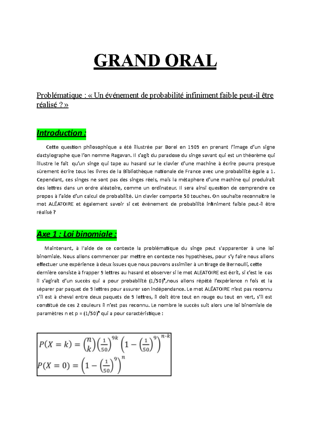 Grand Oral Maths - GRAND ORAL Problématique : « Un événement de ...