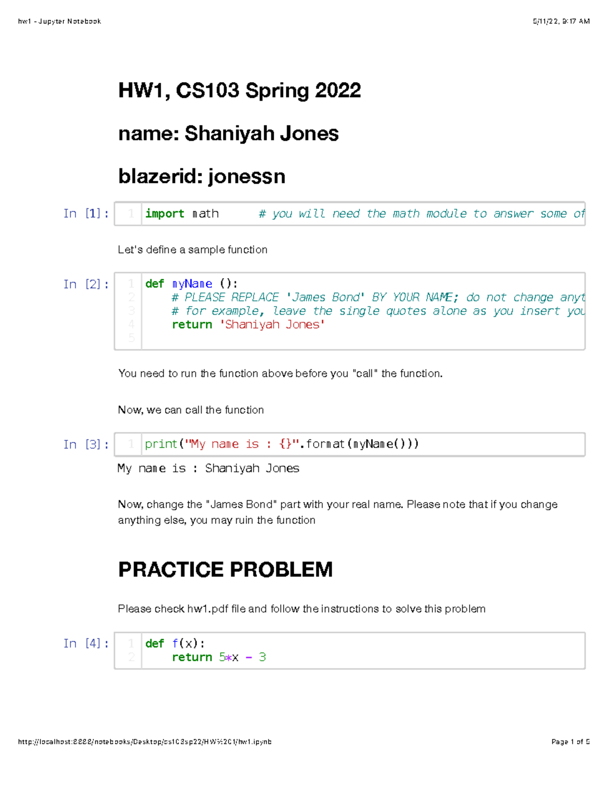 Hw1 - Jupyter Notebook - Homework - HW1, CS103 Spring 2022 name ...