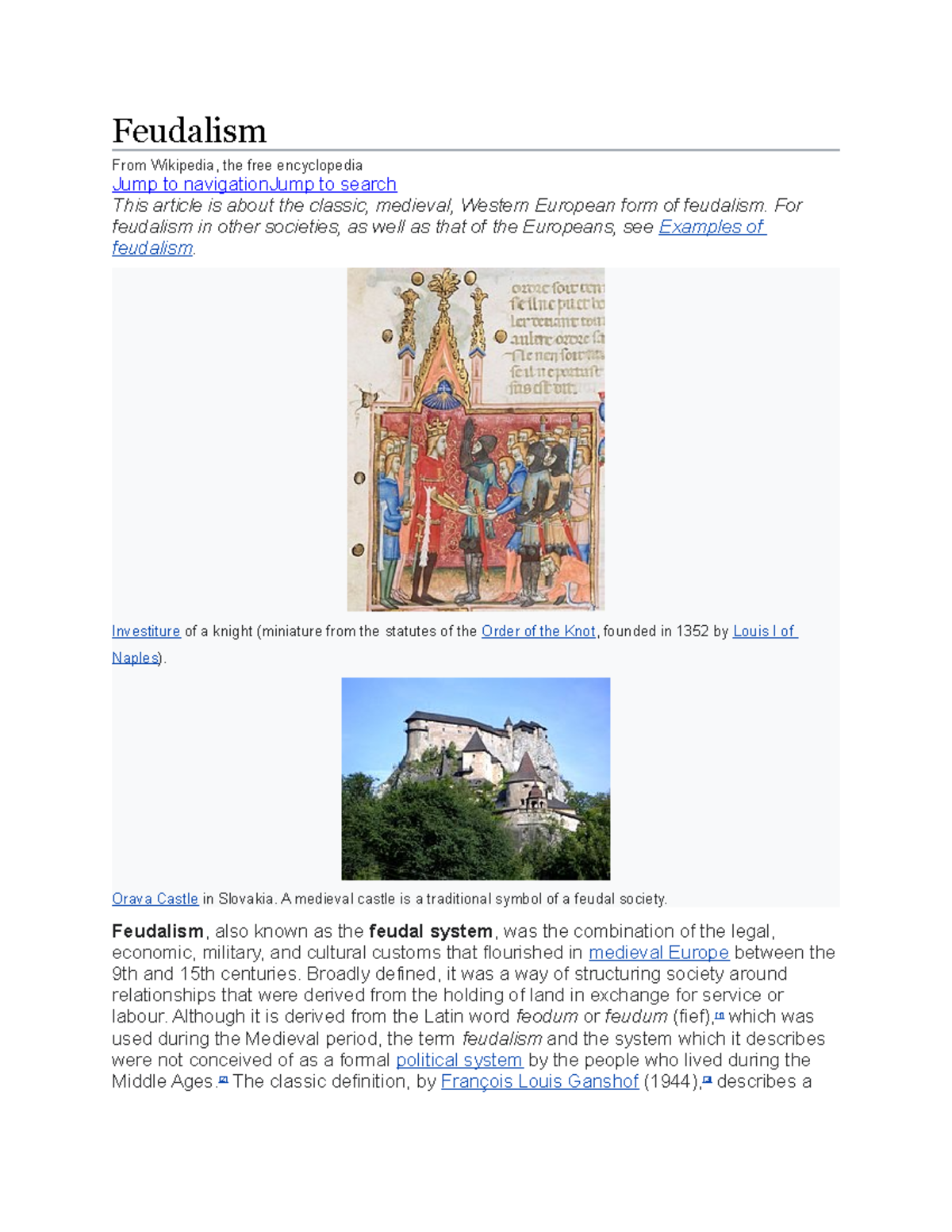 Feudalism - Feudalism From Wikipedia, the free encyclopedia Jump to navigationJump to search ...