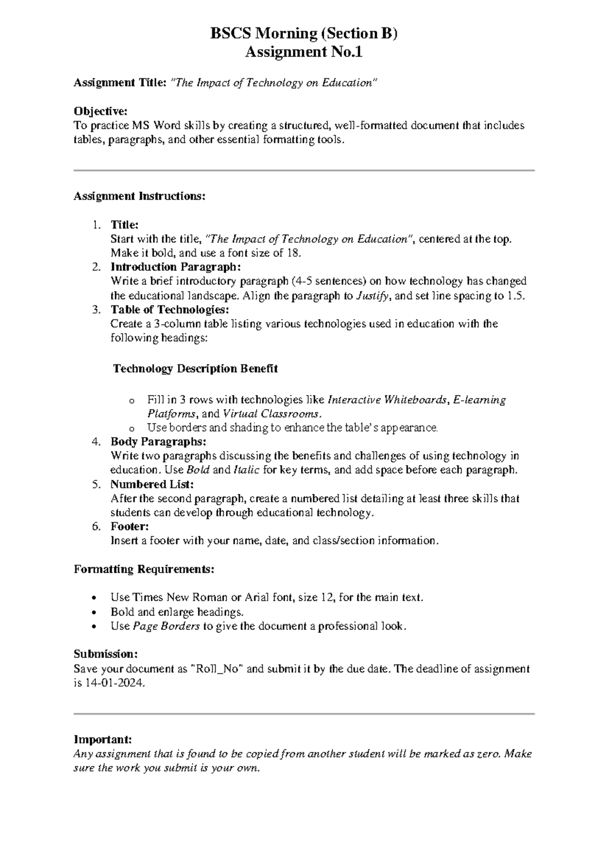 Assignment Section B - Convert it into the practical form of word ...