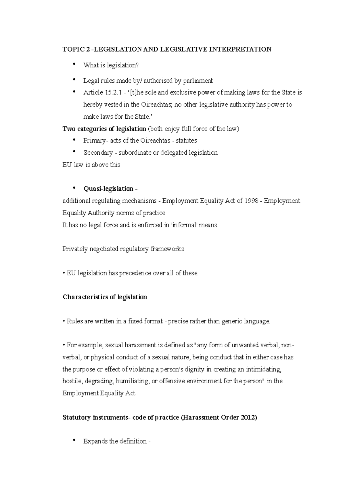 Legislation AND Legislative Interpretation - TOPIC 2 -LEGISLATION AND ...