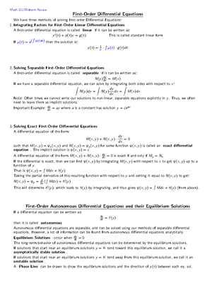 Formula sheet Midterm - Math 331 Midterm Review First-Order Differential Equations We have three ...