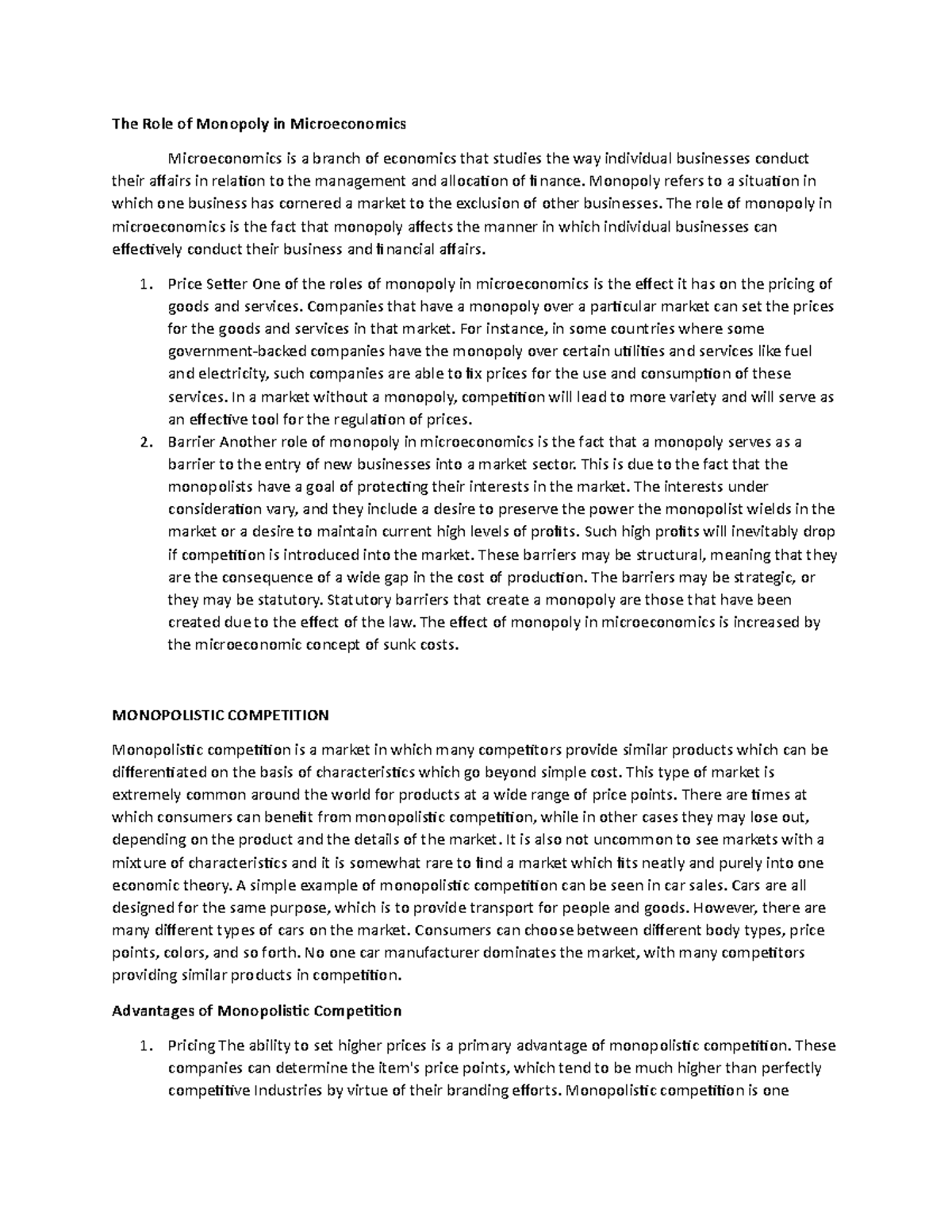 The Role of Monopoly in Microeconomics - The Role of Monopoly in ...