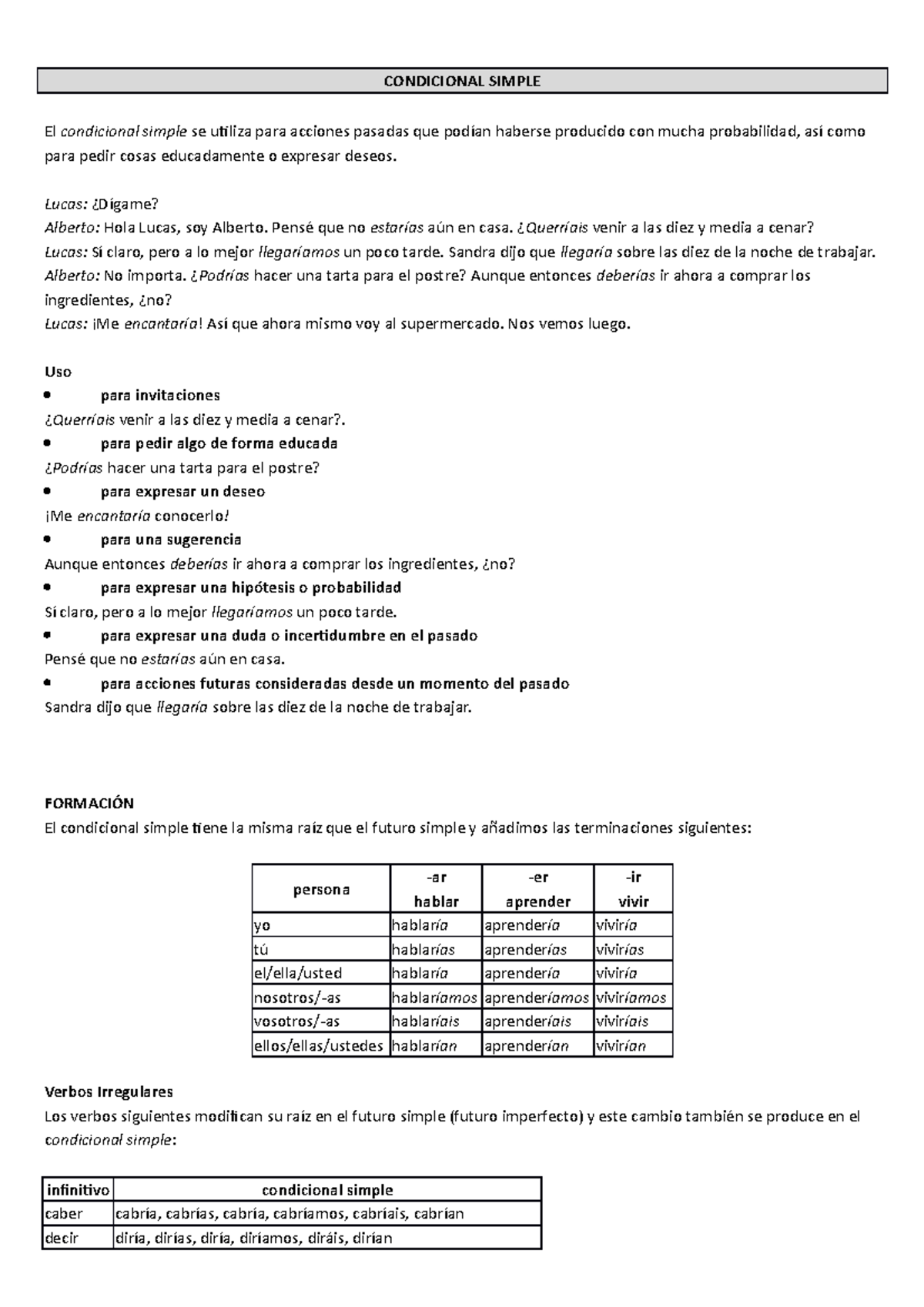 Condicional Simple - CONDICIONAL SIMPLE El condicional simple se ...