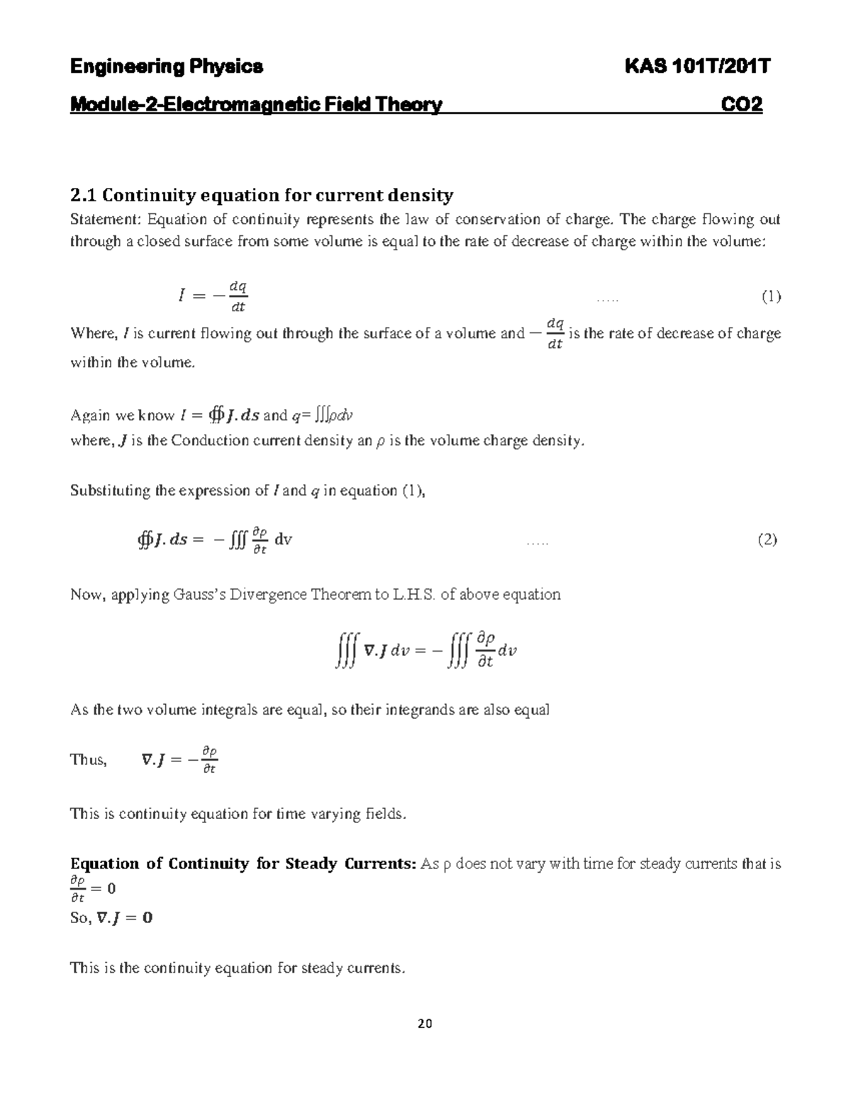 Electromagnetic Field Theory Notes - Module- 2 - Electromagnetic Field ...