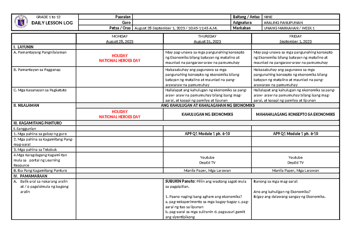 Daily Lesson Log - GRADE 1 to 12 DAILY LESSON LOG Paaralan Baitang ...