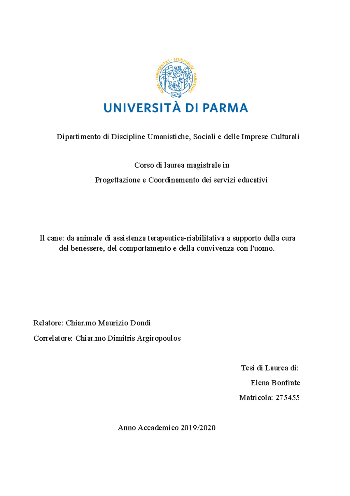 Tesi integrale - Tesi di tipo compilativa sulla pet therapy con ...