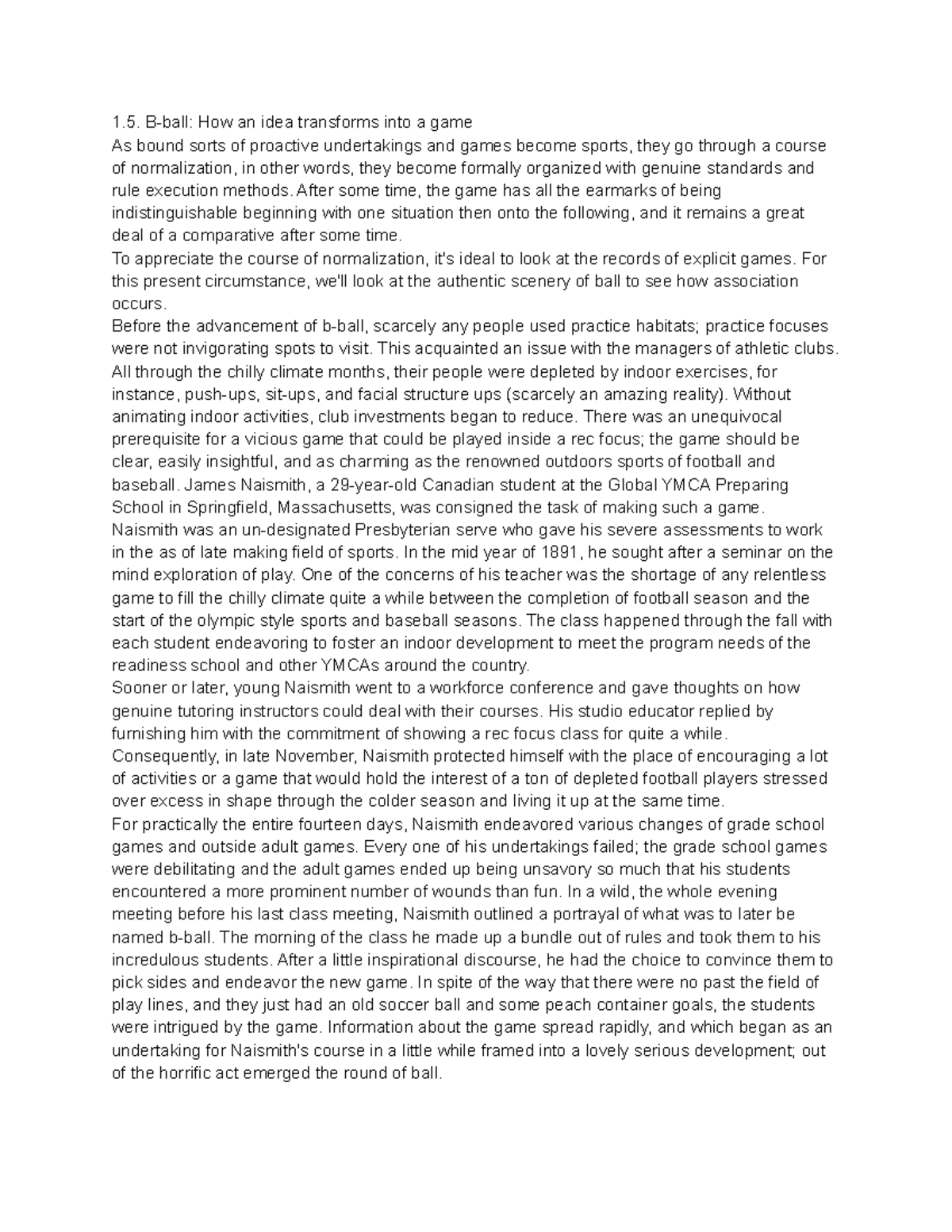 Sociology of Sports Chapter 1 section 5-6 summary - B-ball: How an idea ...