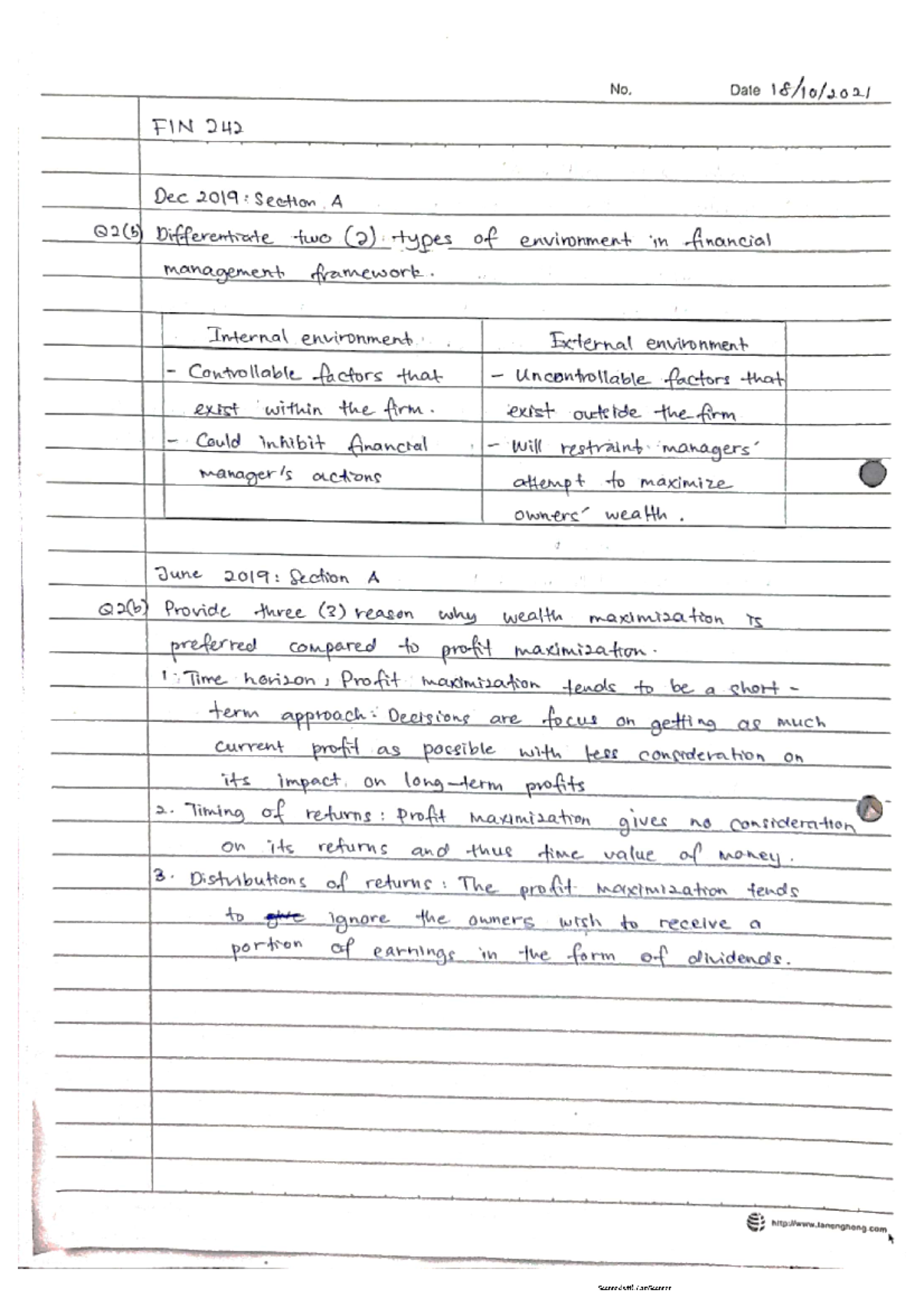 FIN242 PAST YEAR QUESTION DEC2018 - Fundamentals of Finance - Studocu