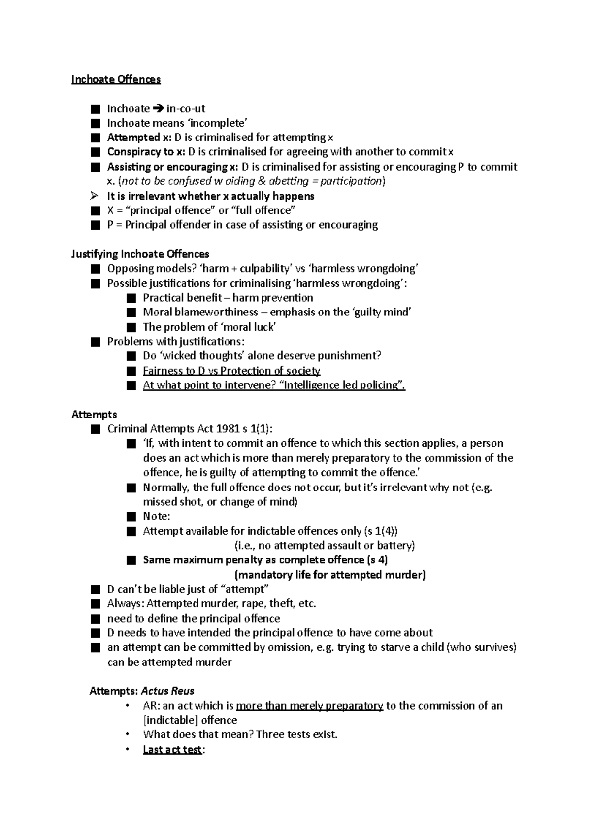 Inchoate Offences part 1 - Inchoate Offences Inchoate in-co-ut Inchoate ...