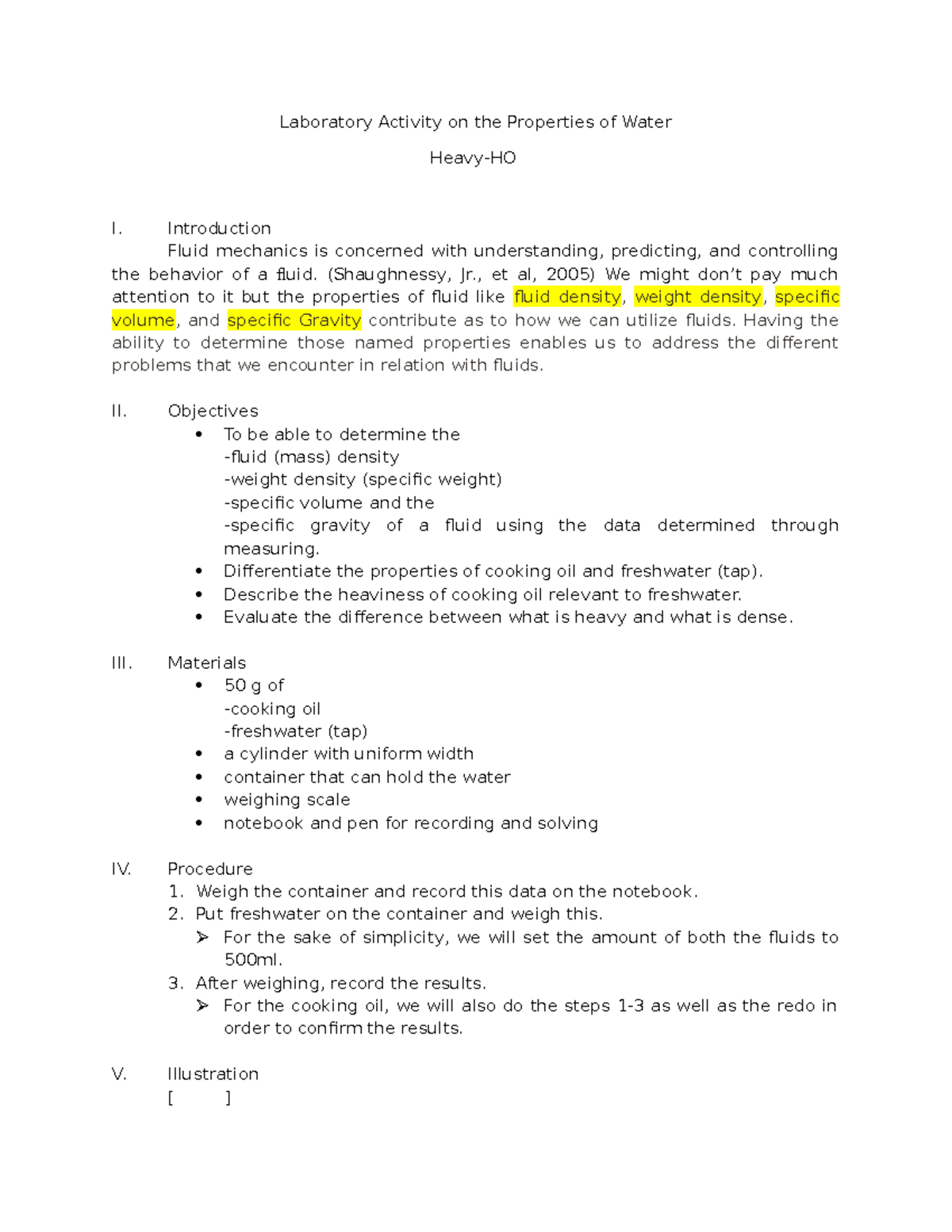 Experiment - Laboratory Activity on the Properties of Water Heavy-HO I ...