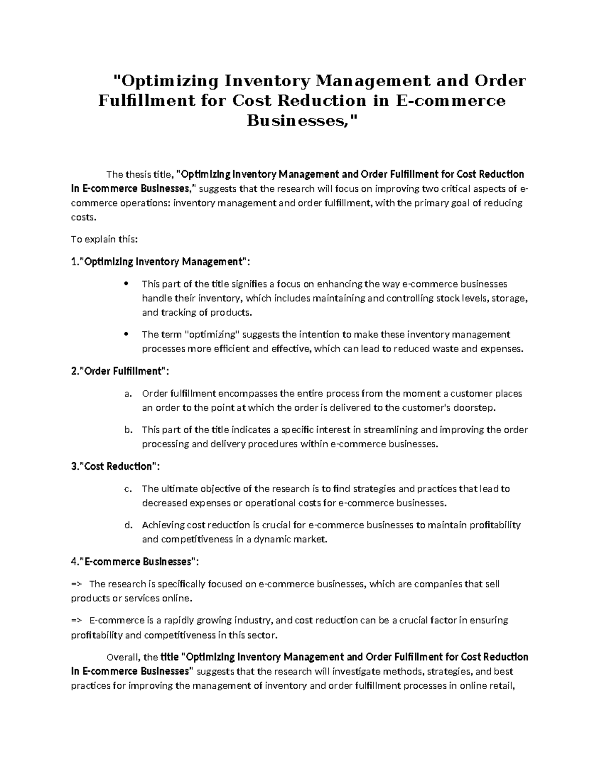 Optimizing Inventory Management and Order Fulfillment for Cost ...