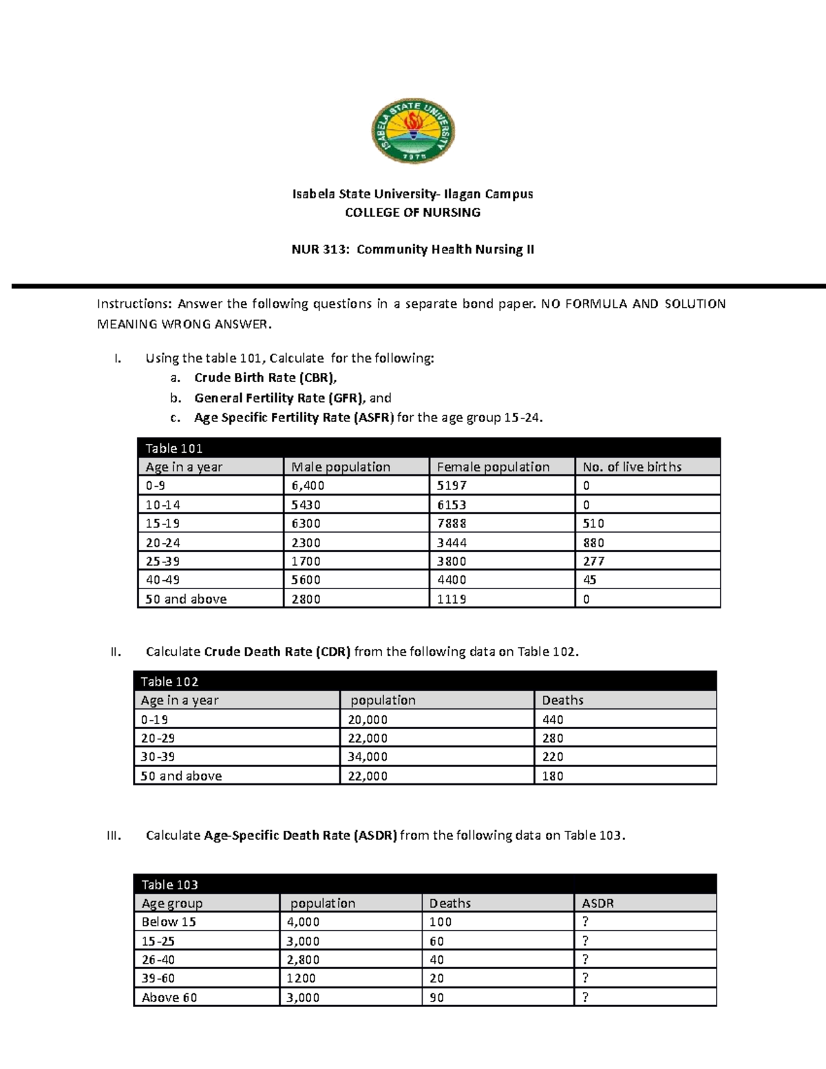 Vital- Statistics- Computation - Isabela State University- Ilagan ...