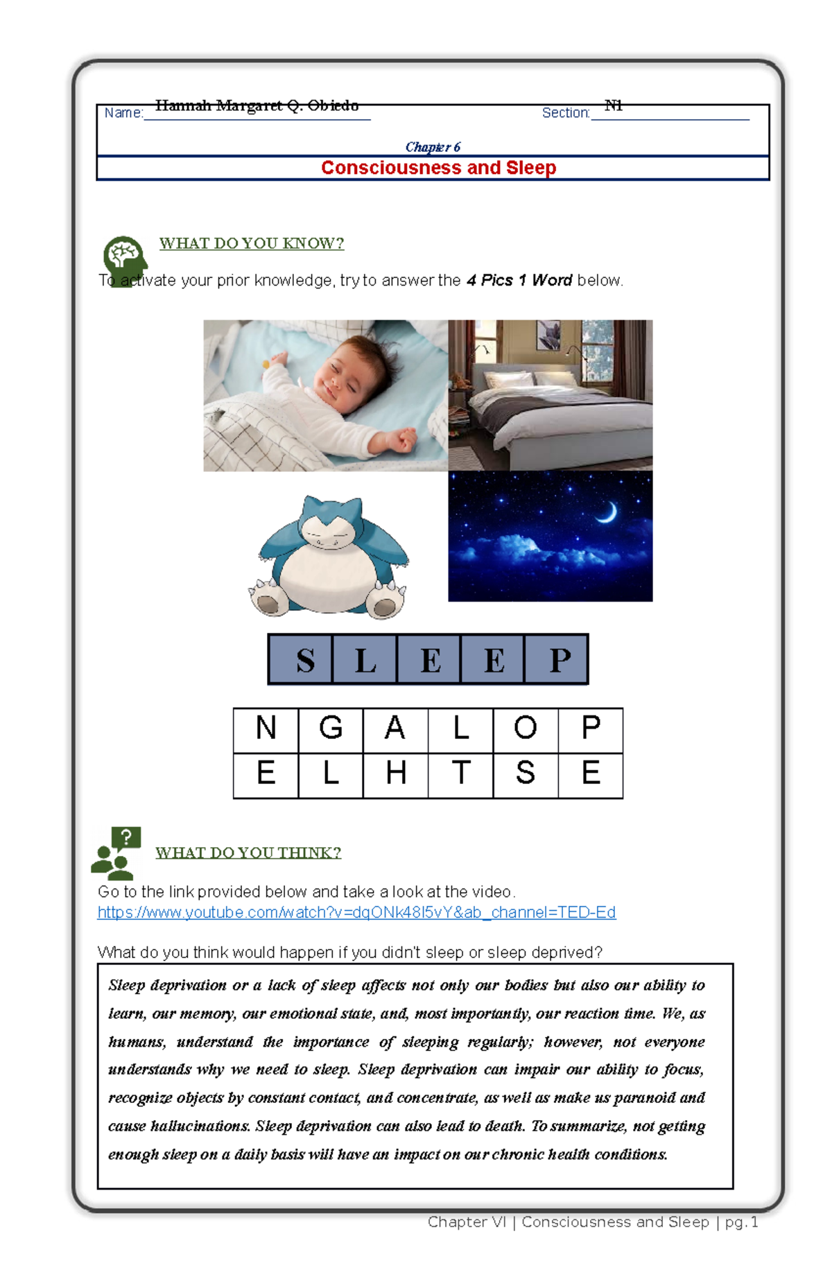 Topic 6 Activity - Good luck - Name ...