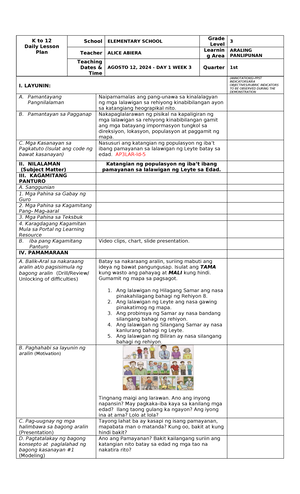 Araling Panlipunan 3 -Q1W2D1 Contextualized Lesson Plan Rehiyon 8 - Grade 3 DAILY LESSON LOG ...