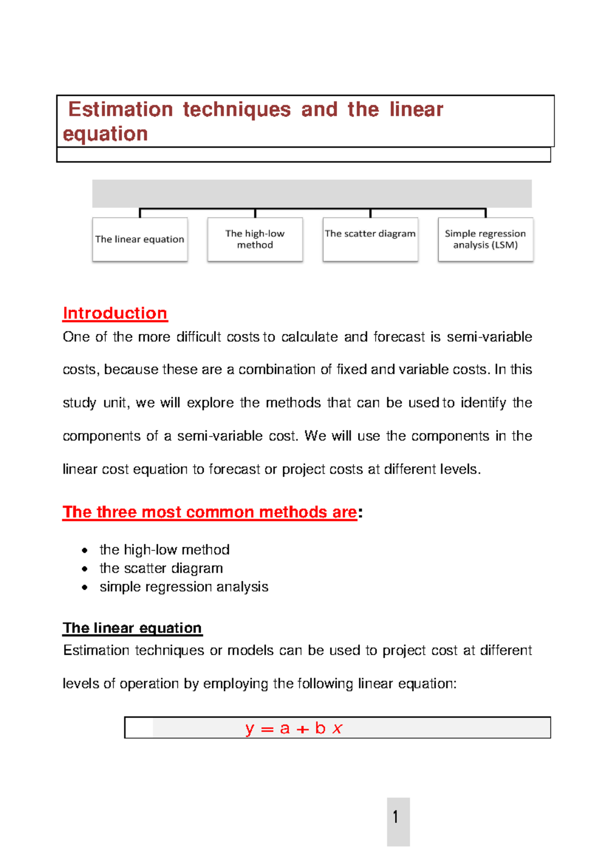 Regression AND HIGH LOW Method - Estimation techniques and the linear ...