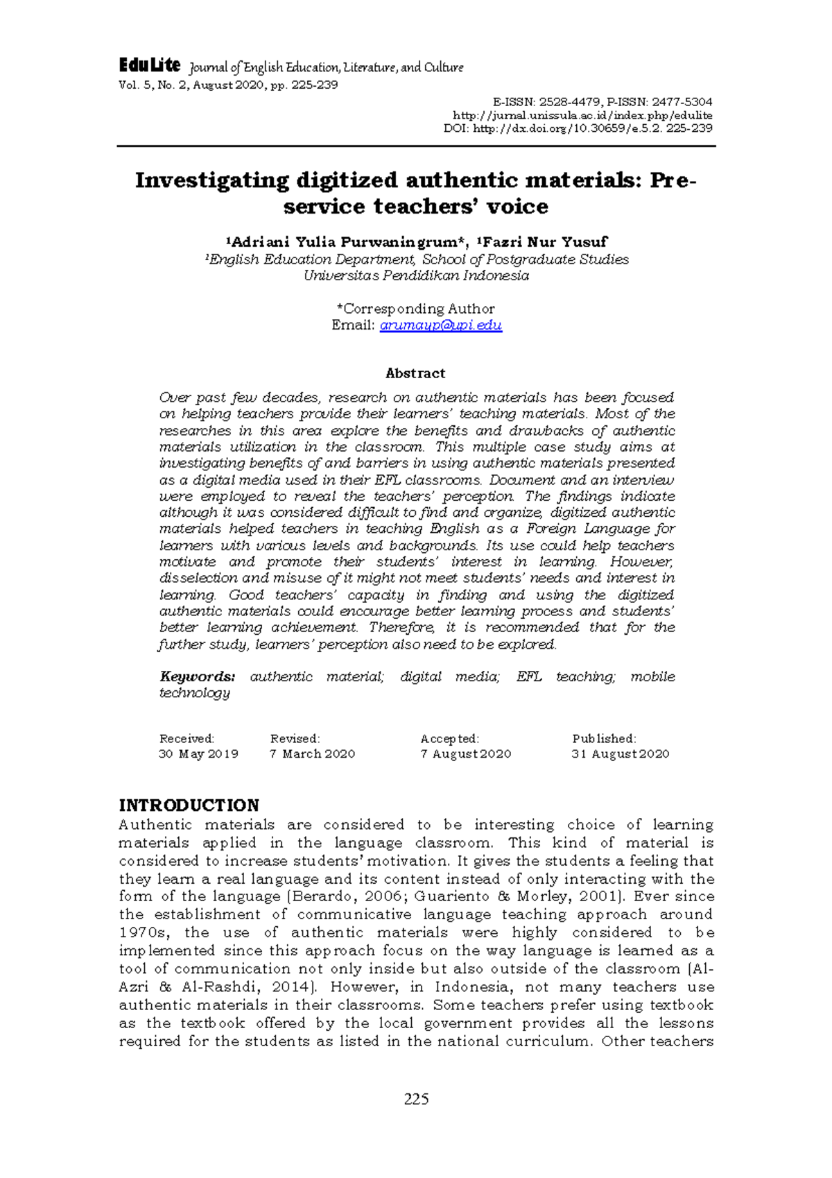 Investigating digitized authentic materials- Pre-service teachers ...