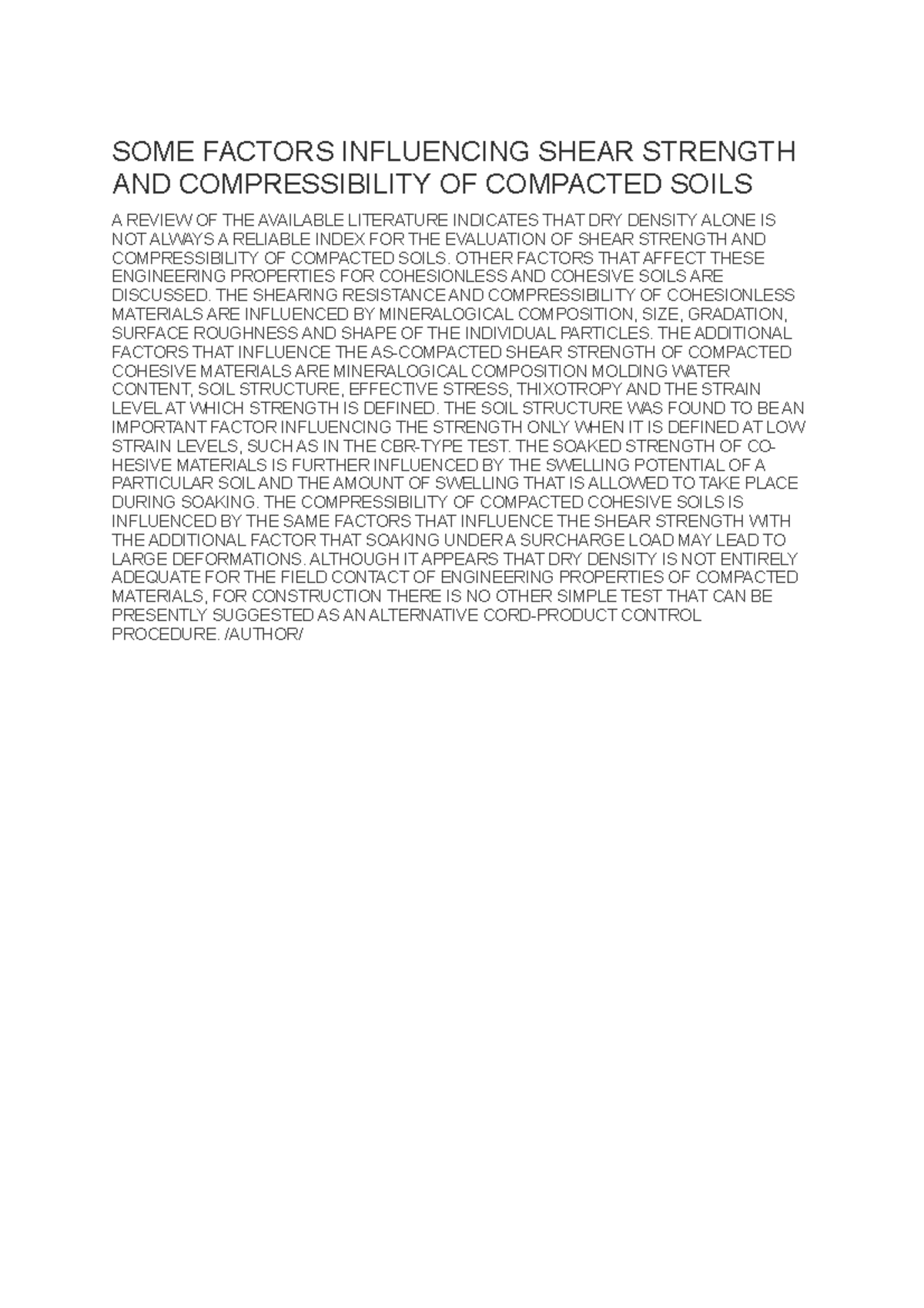 Doc2 - Grade: 9 - SOME FACTORS INFLUENCING SHEAR STRENGTH AND COMPRESSIBILITY OF COMPACTED SOILS ...