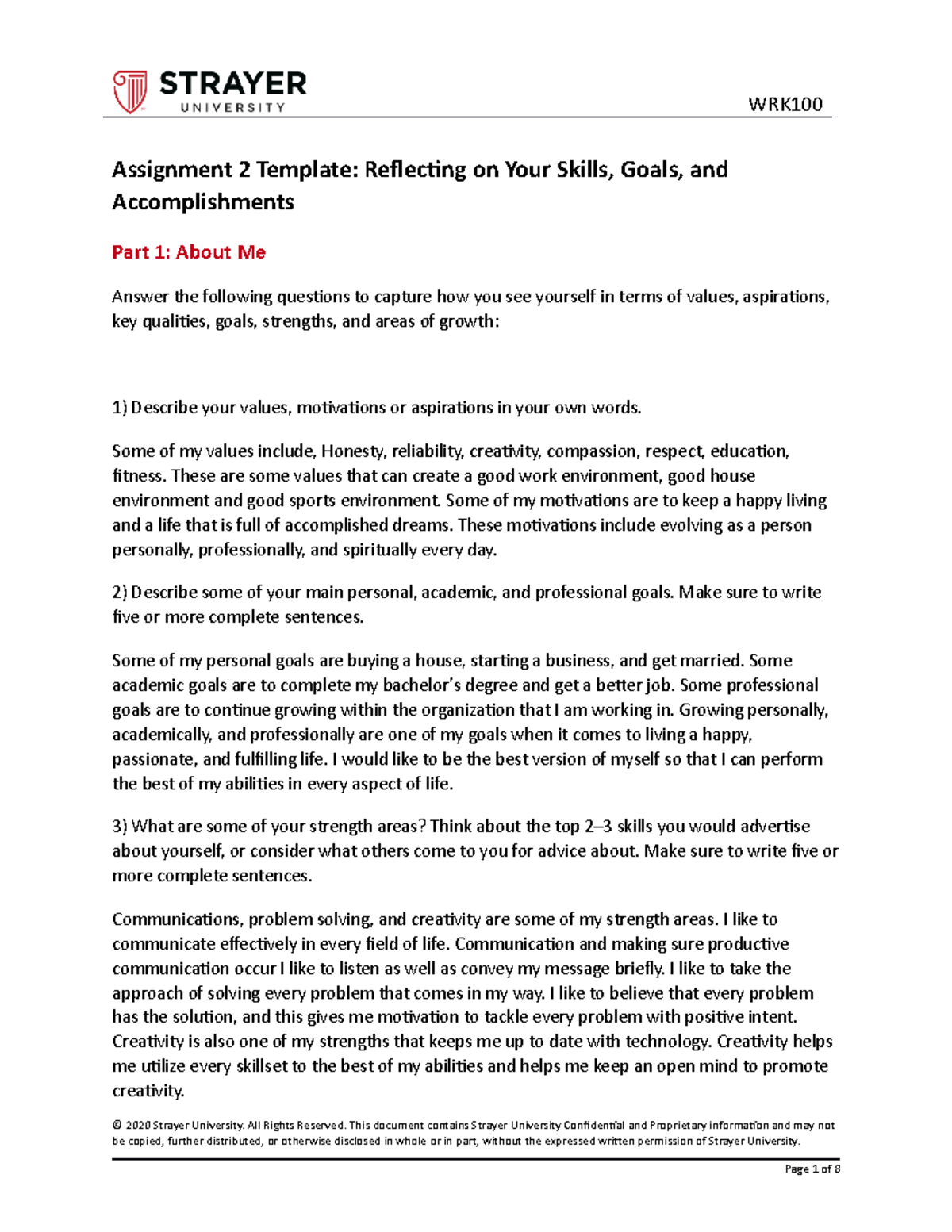 Umar Tariq, WRK100 Assignment 2 Reflection - Assignment 2 Template: Re昀氀ec琀椀ng on Your Skills ...