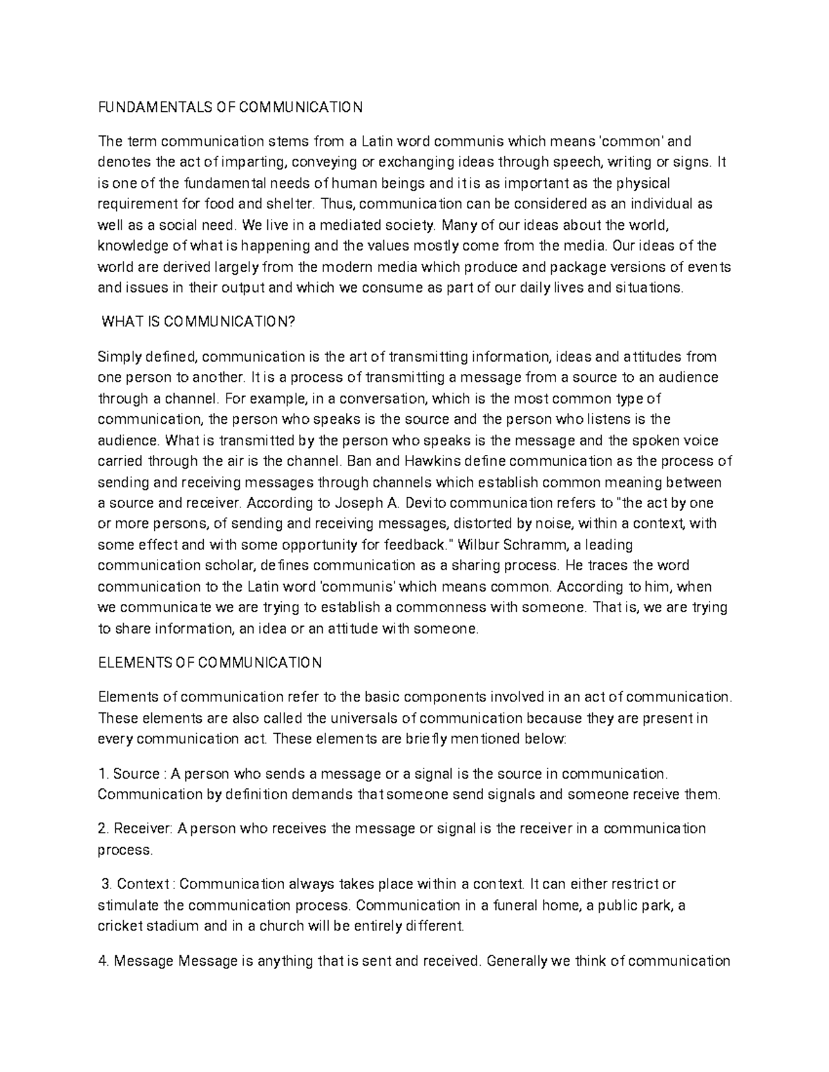 V.Communication notes - FUNDAMENTALS OF COMMUNICATION The term ...