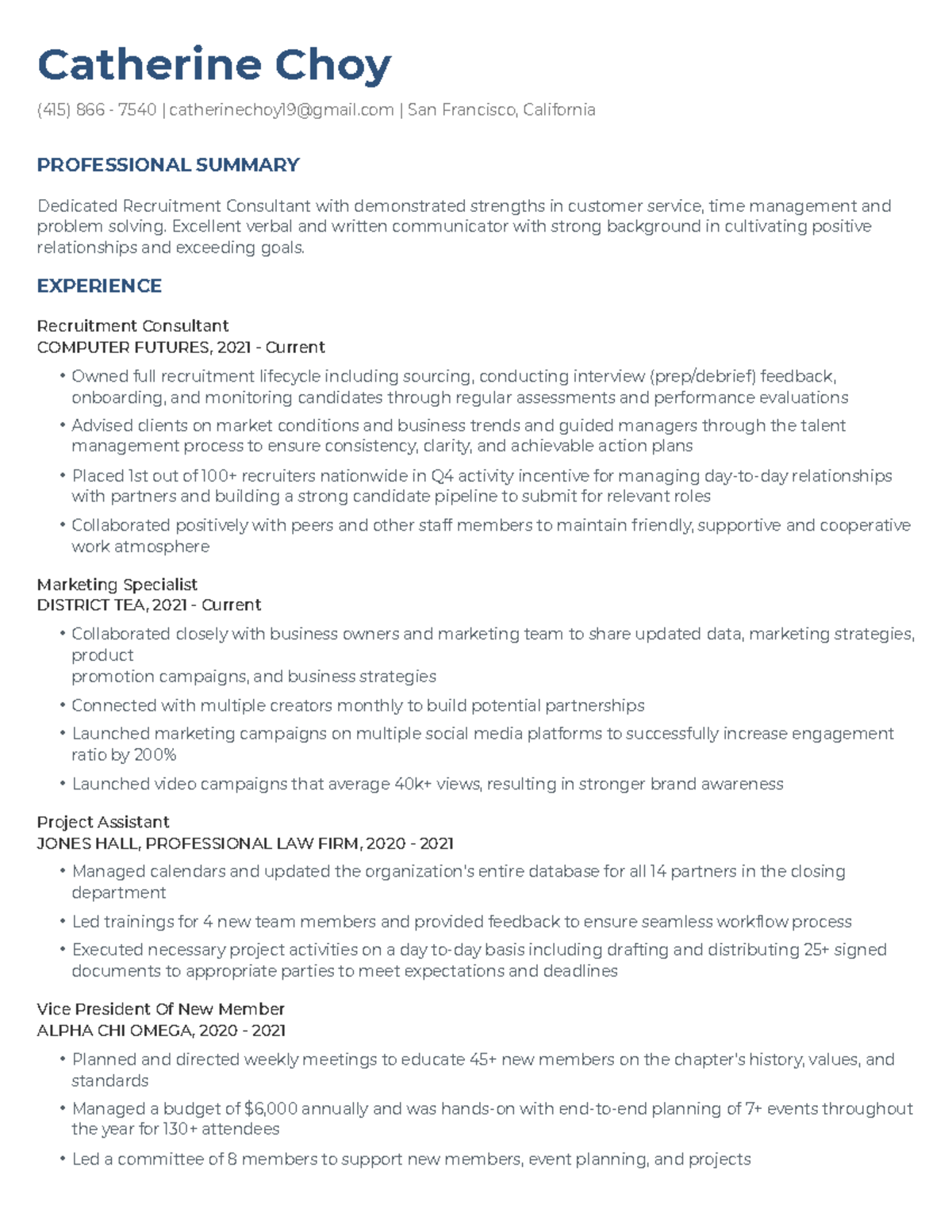 Catherine Resume 1 - I took a class with Professor Raj and I learned a ...