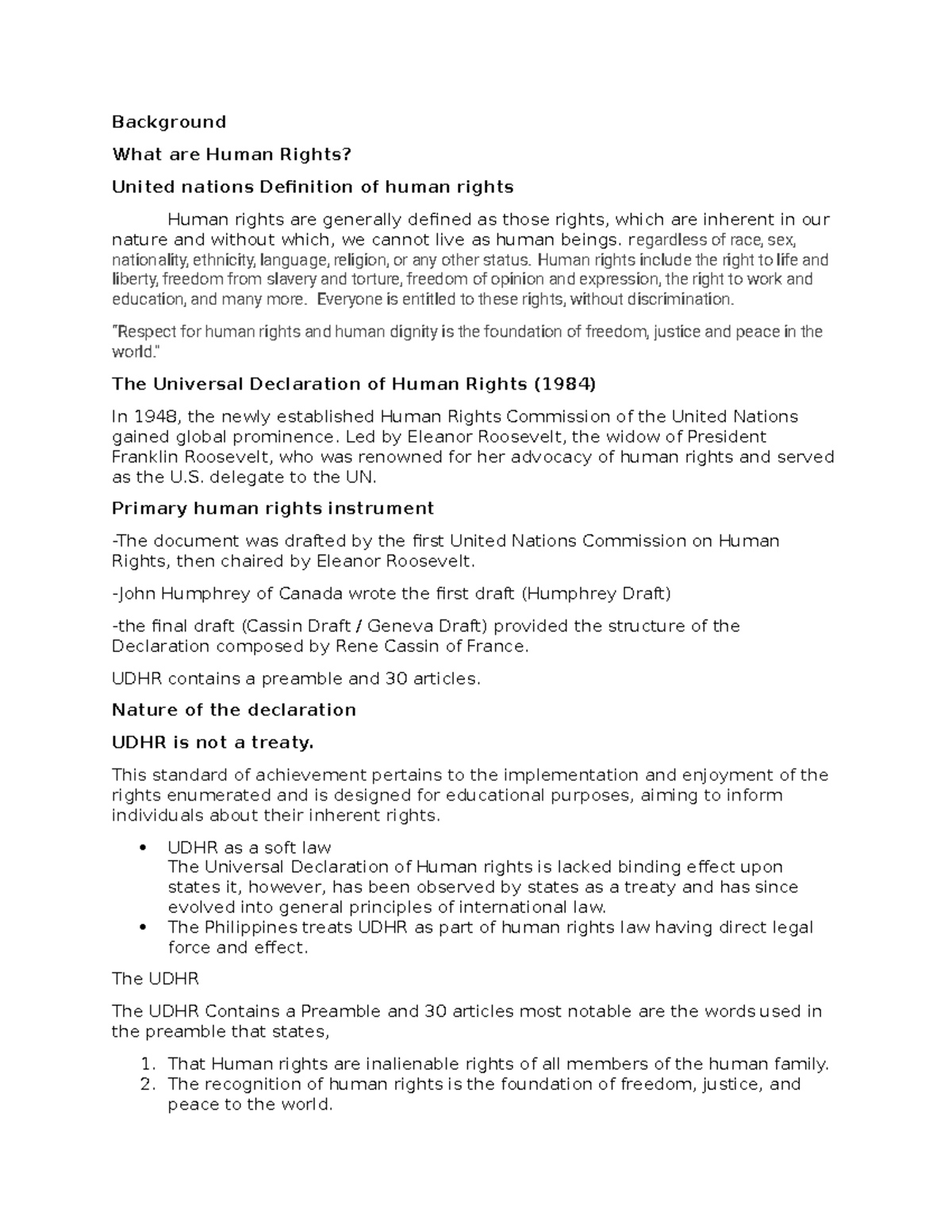 Document UDHR - details about udhr - Background What are Human Rights ...