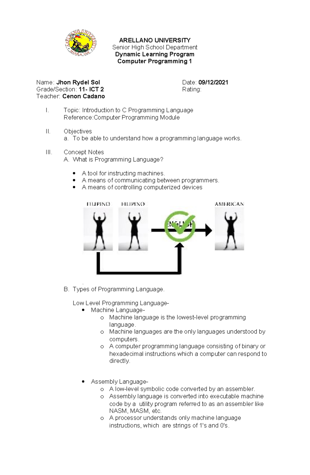 L01-DLP-Intro to C Programming - ARELLANO UNIVERSITY Senior High School ...