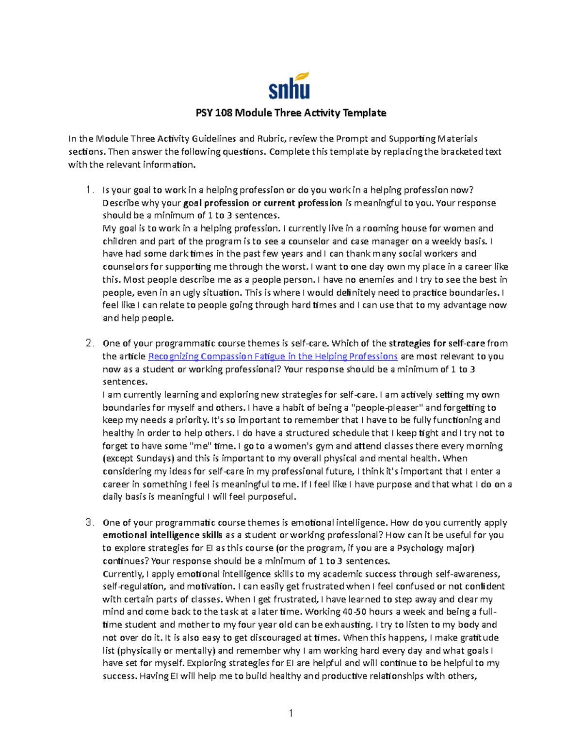 PSY 108 Module Three Activity - Then answer the following questions ...