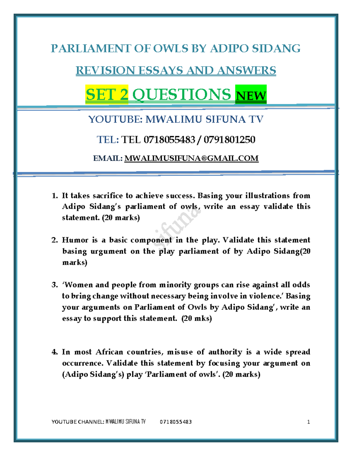 Parliament essay set 2 - YOUTUBE CHANNEL: MWALIMU SIFUNA TV 0718055483 ...