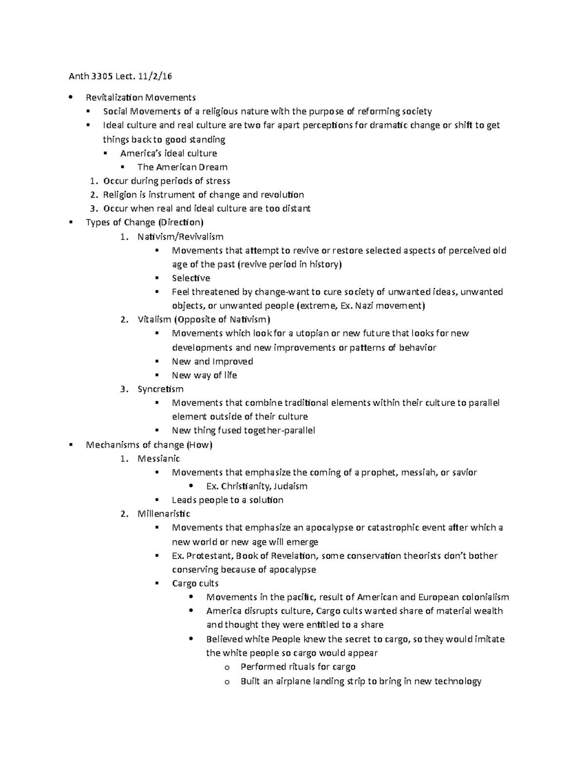 Exam 3 Material: Lecture 1 - Anth 3305 Lect. 11/2/16 Revitalization ...