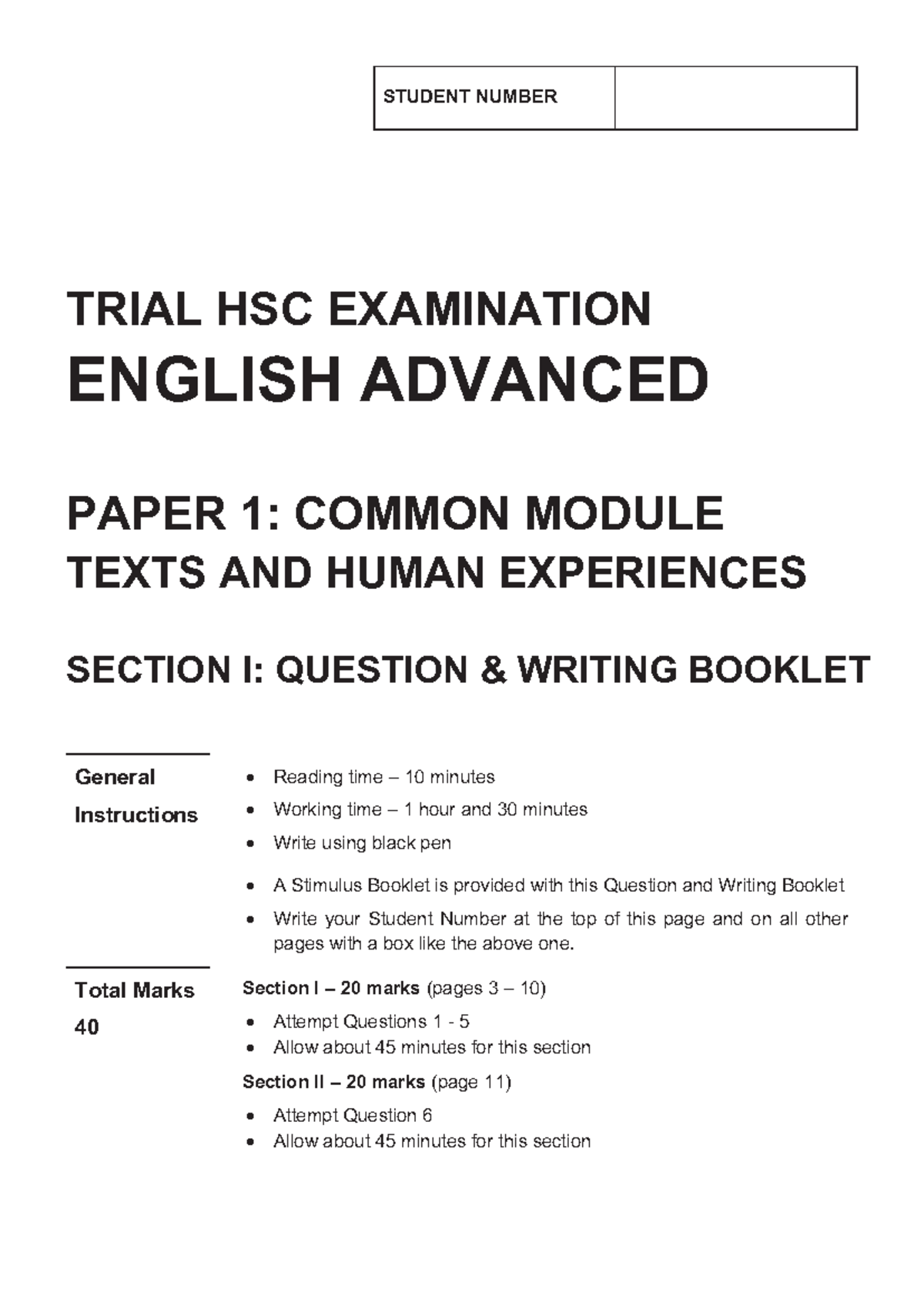 Hurlstone 2019 Trial Paper 1 Question Booklet - #$% $ % " - Studocu