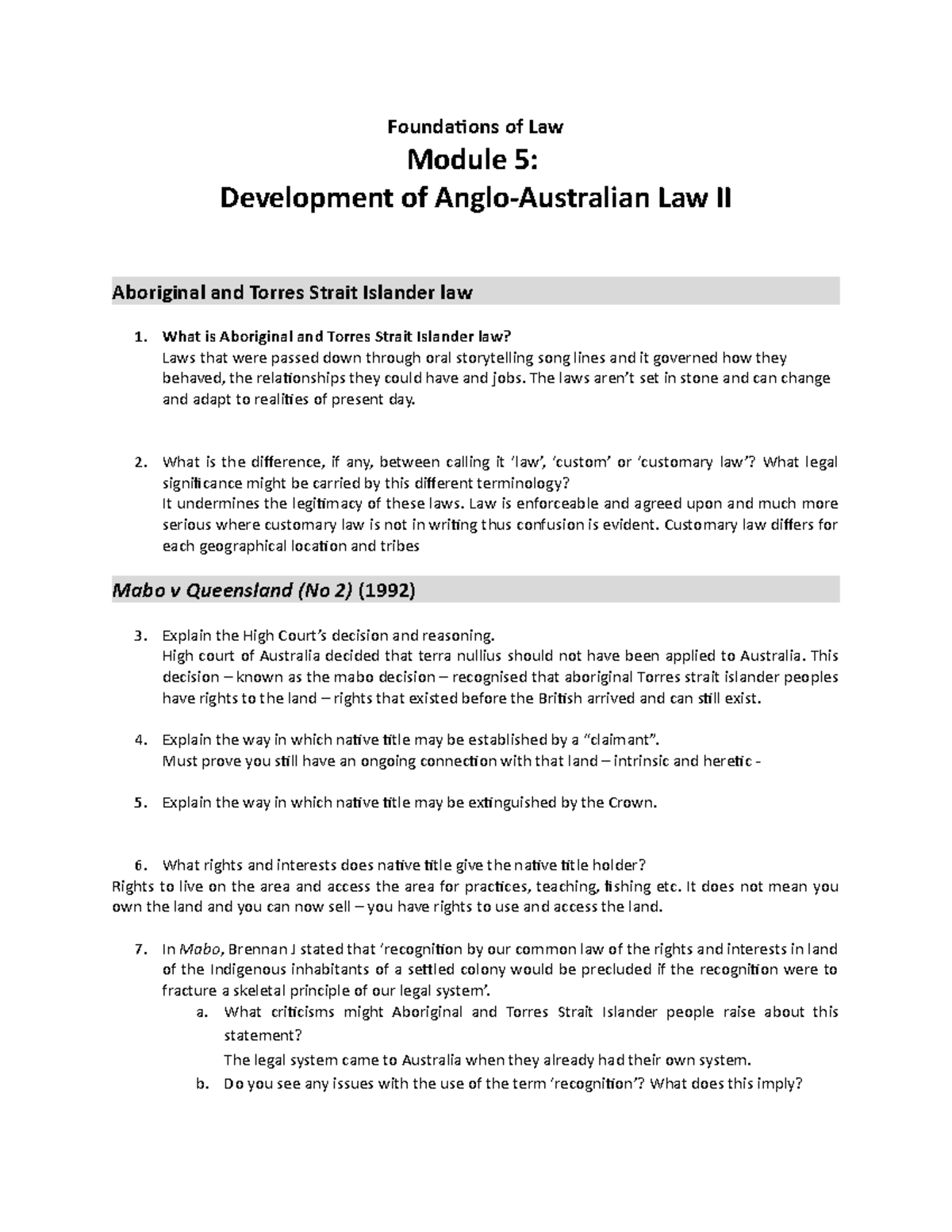 A22 FOL 5 Anglo-Aust History II - Foundations of Law Module 5 ...