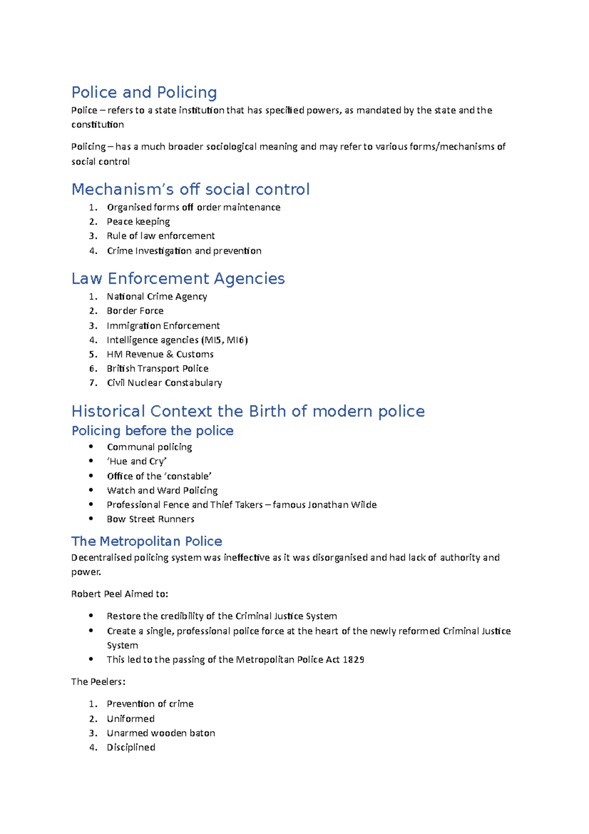 Week 9- The contemporary Understanding of the Police - Police and ...