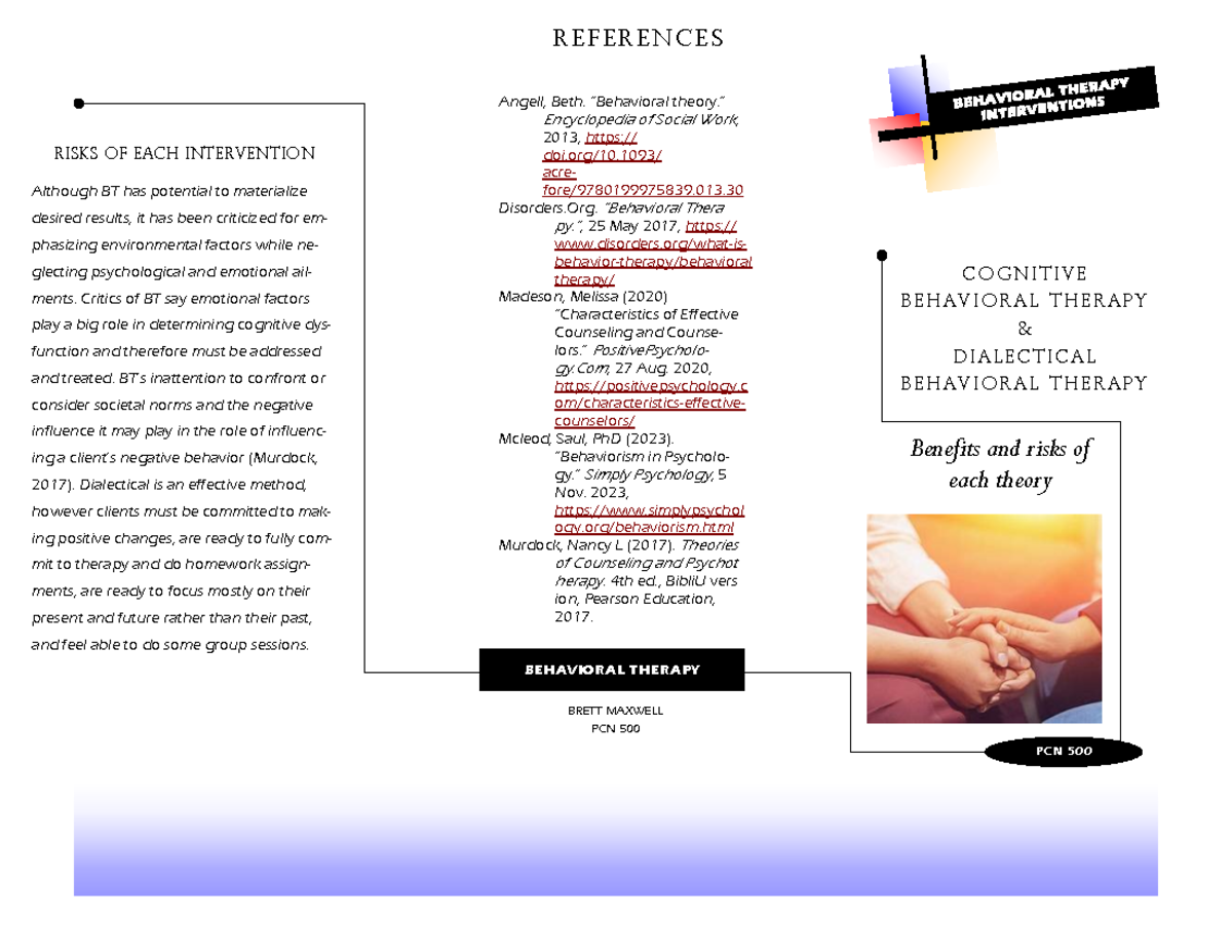 Behavioral Therapy Interventions Brochure - Benefits and risks of each ...