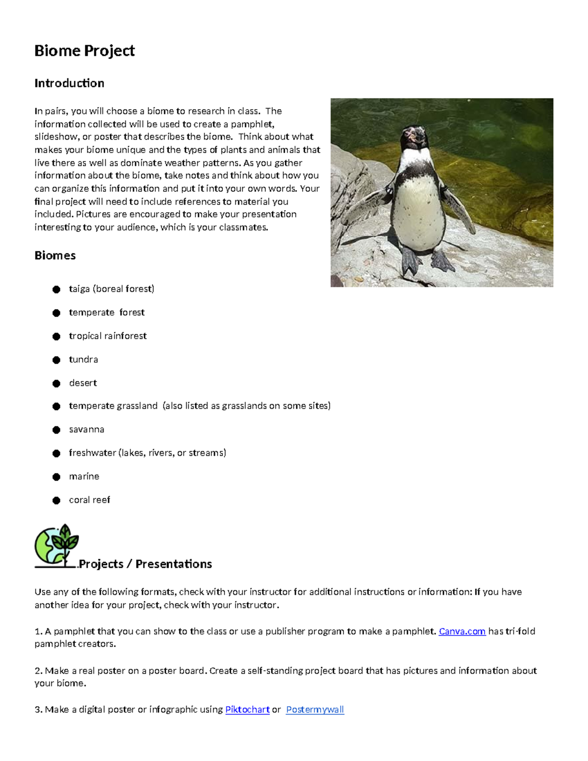 Pre AP Biome Project - Biome Project Introduction In pairs, you will ...