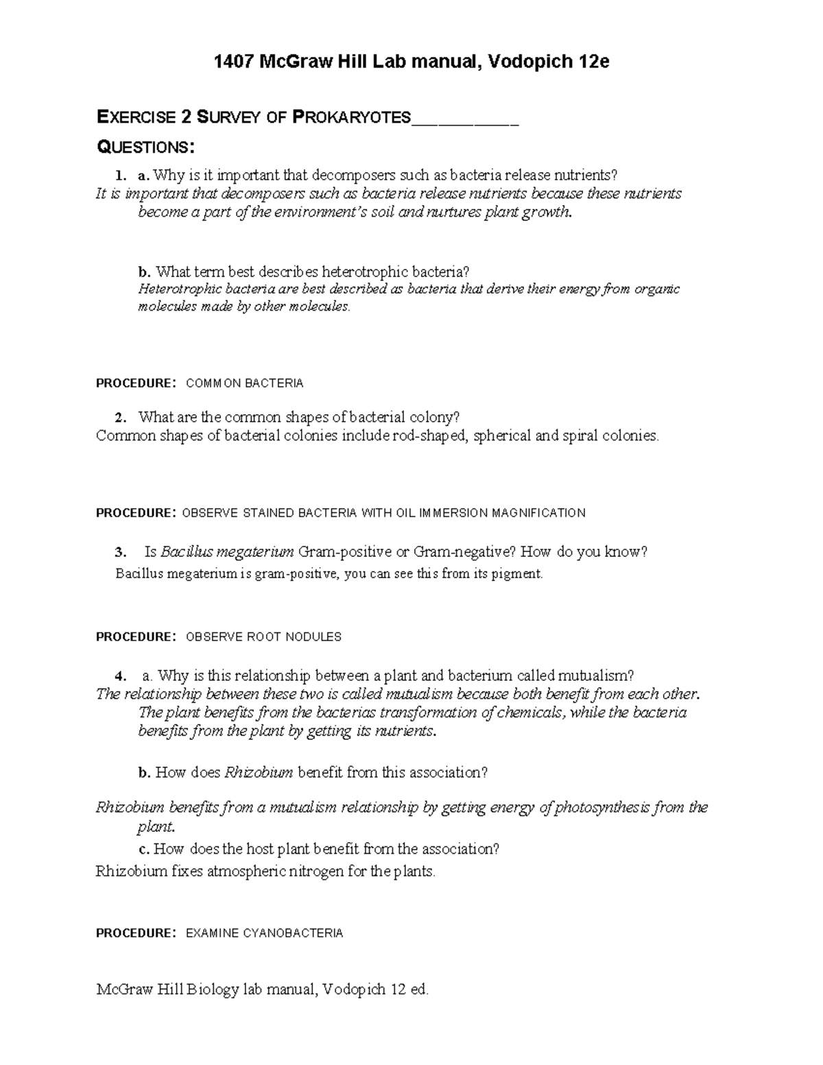 Lab Report 2 Survey of Prokaryotes - 1407 McGraw Hill Lab manual ...