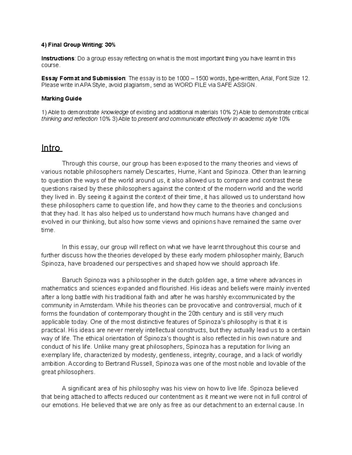 Phi370 final essay - Final Group Writing: 30% Instructions: Do a group ...