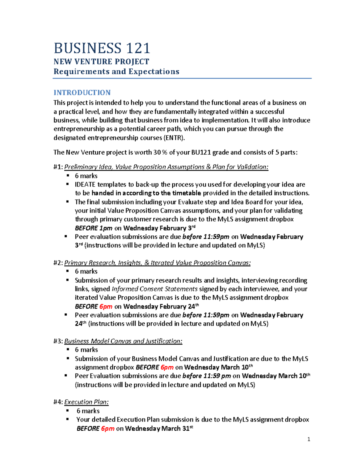 New Venture Requirements - BUSINESS NEW VENTURE PROJECT Requirements ...