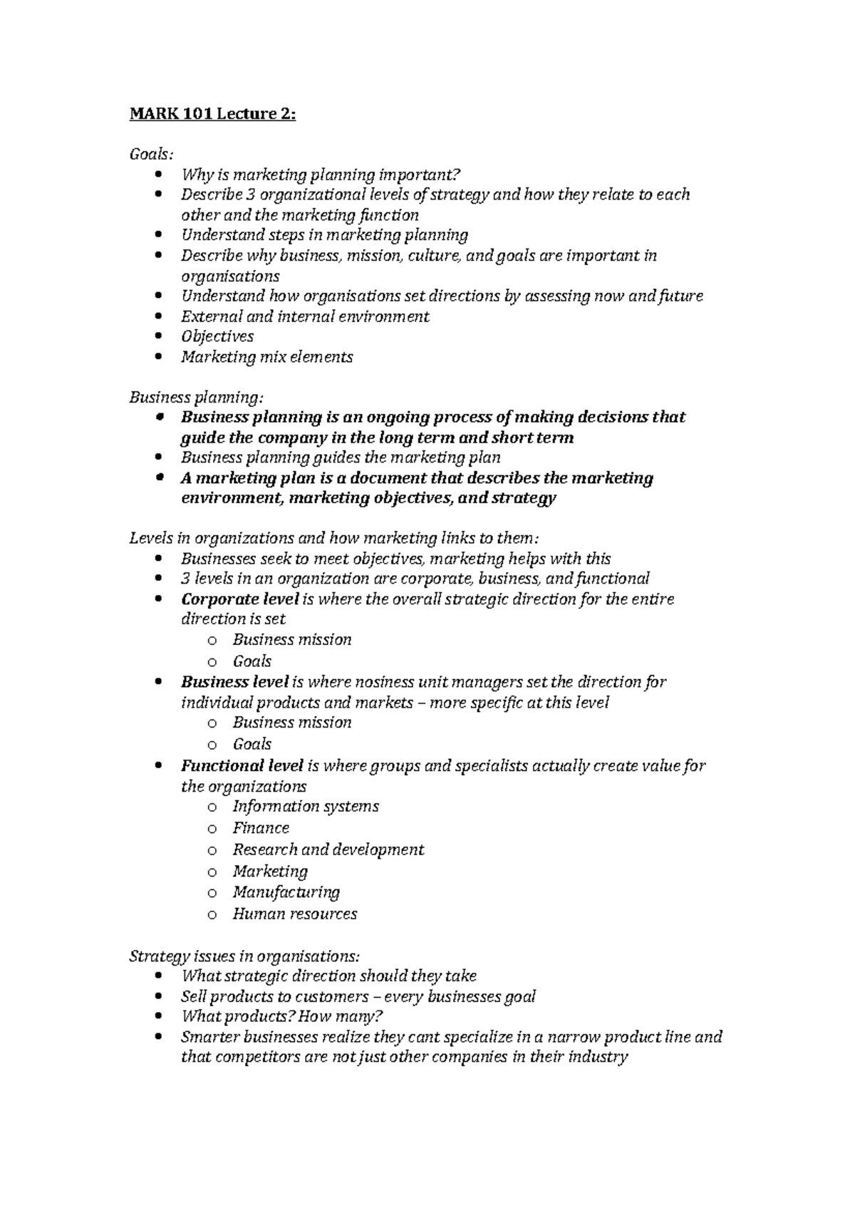 MARK 101 Lecture 2 - MARK 101 Lecture 2: Goals: Why is marketing ...