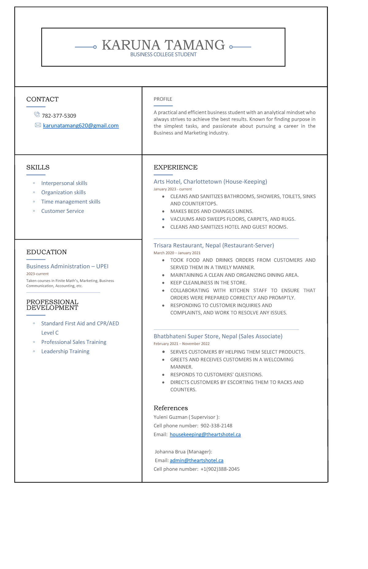 Karuna resume - I want help in assignments - KARUNA TAMANG BUSINESS COLLEGE STUDENT CONTACT 782 ...