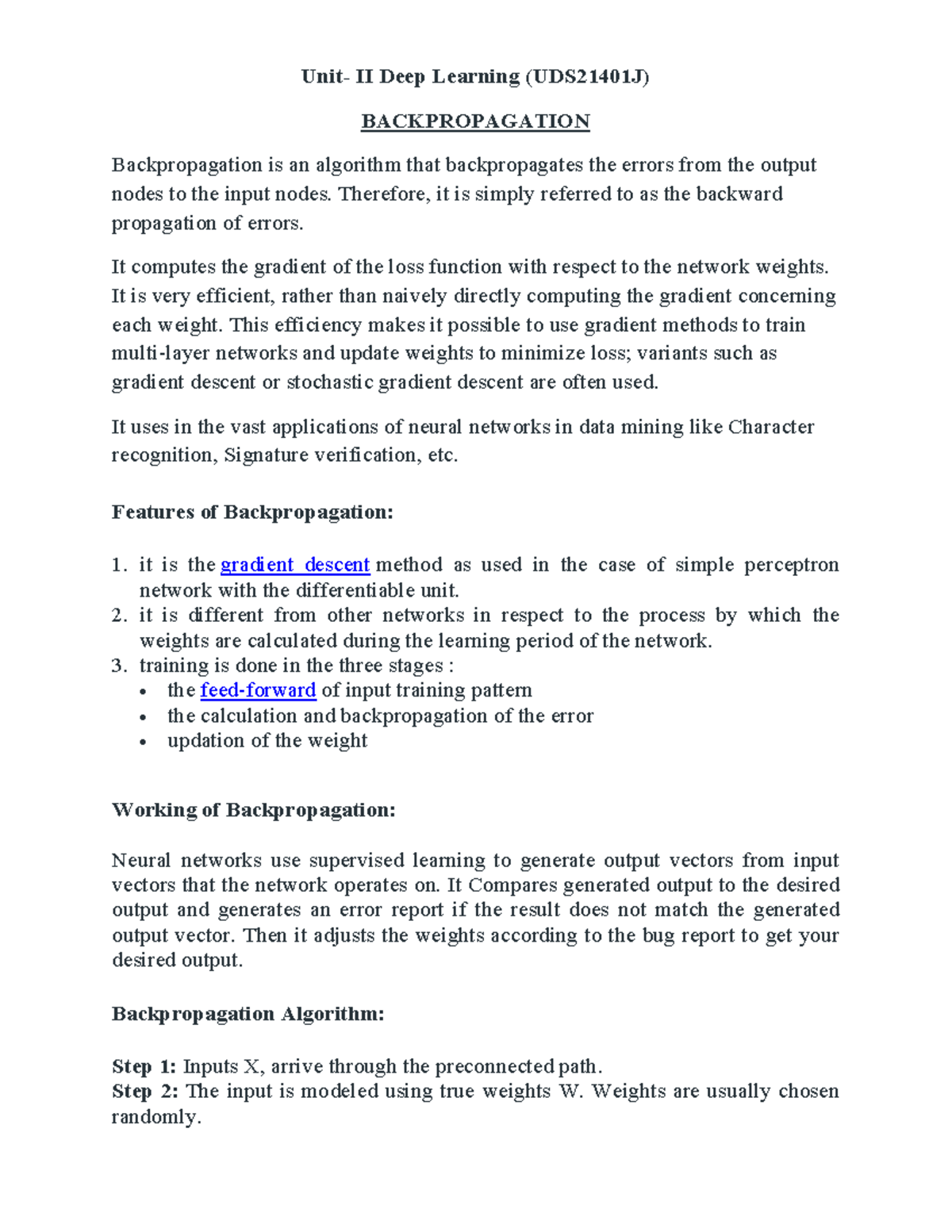 Unit2 - deep learning for enterprise - Unit- II Deep Learning ...