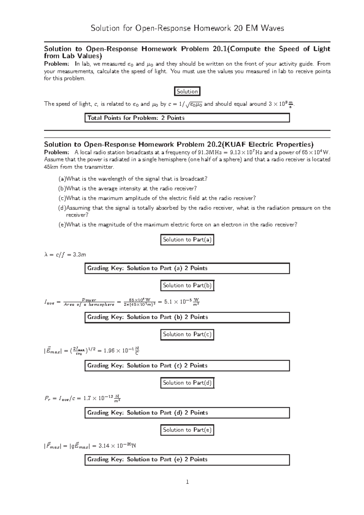 Homework-20-sln - Solution for Homework 20 EM Waves Solution to ...