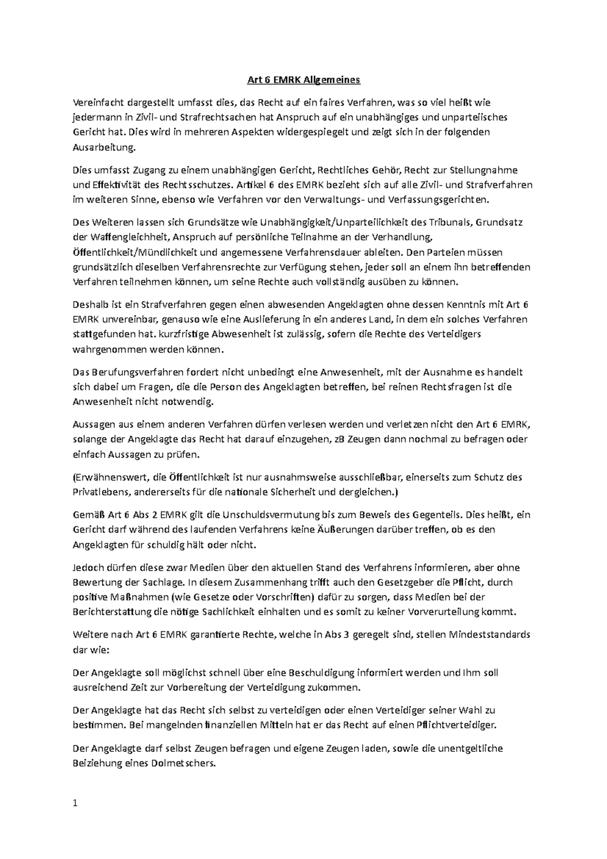 Art 6 EMRK - Wahlfach - Art 6 EMRK Allgemeines Vereinfacht dargestellt ...
